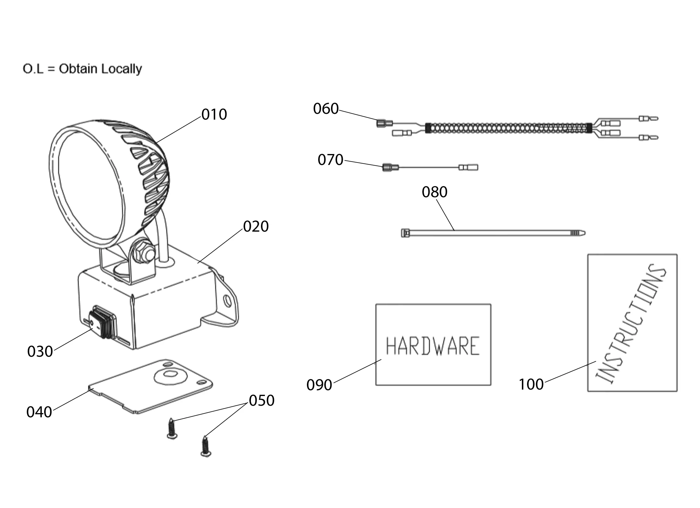 Kubota BX7356A ROPS WIDE-MOUNT UTILITY LIGHT KIT Parts Diagrams