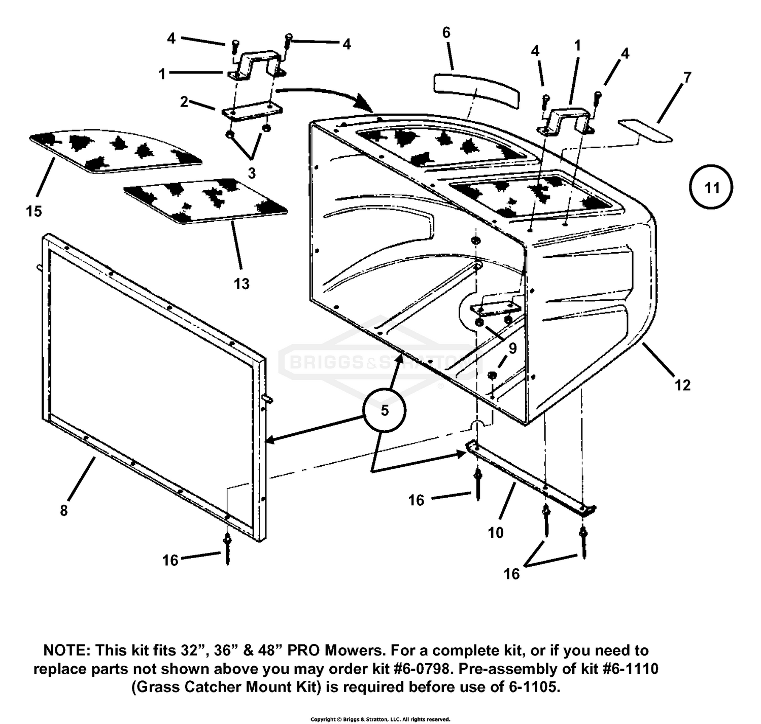 Snapper Pro 7061105 - KIT, Grass Catcher, Hopper Replacement Parts Diagrams