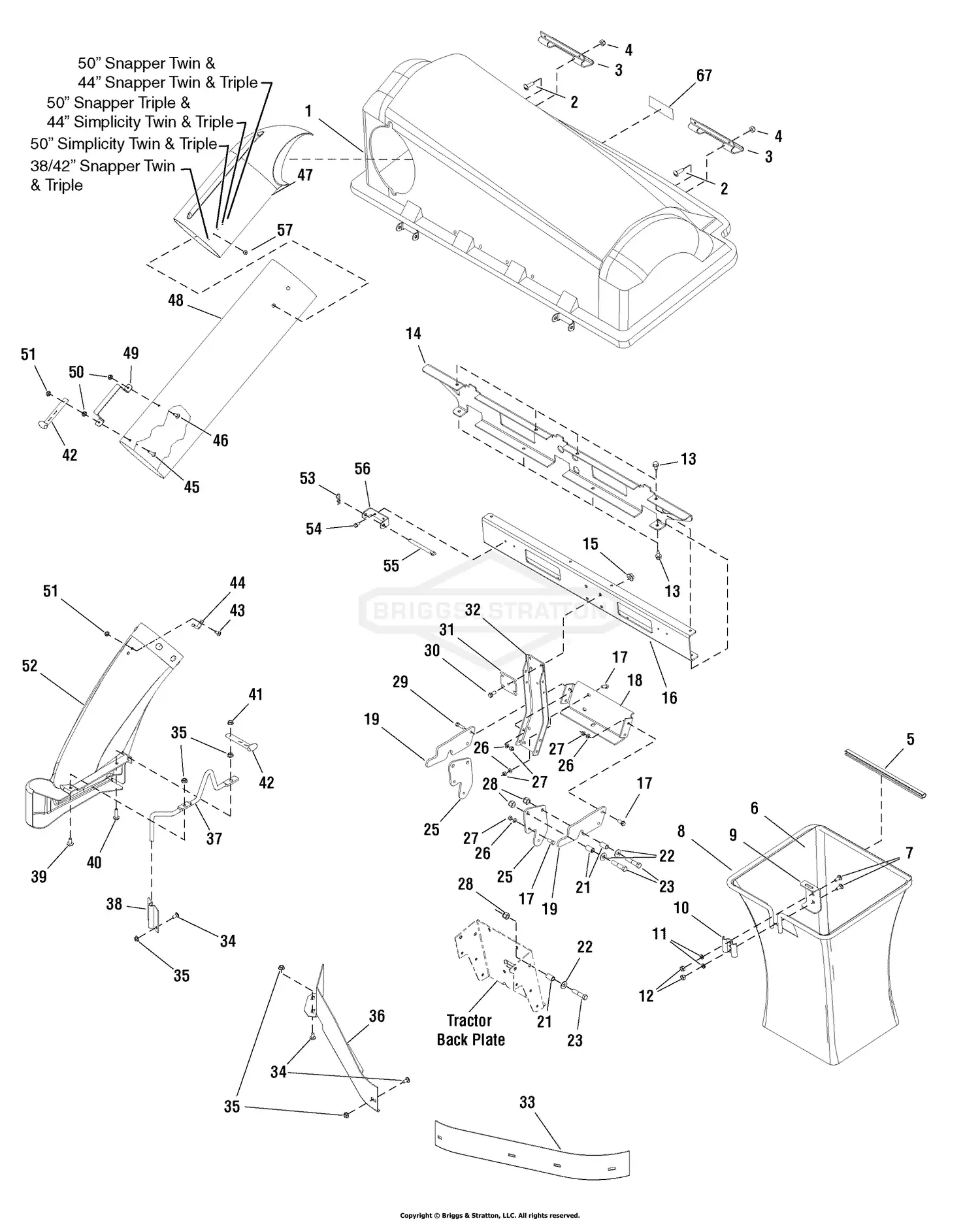 Simplicity 1695354 - Catcher, Clean Sweep Triple, 44" & 50" Parts Diagrams