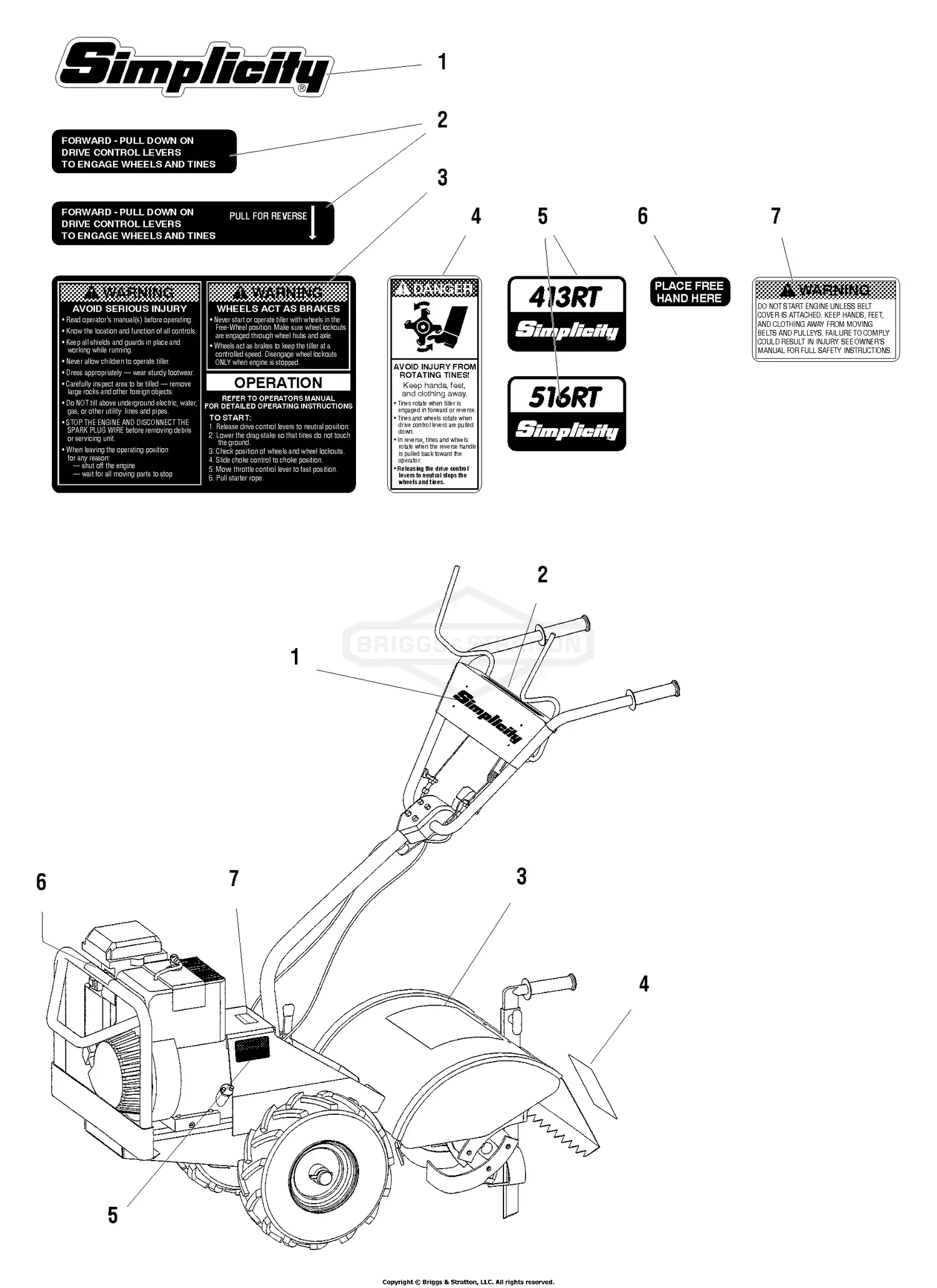 Simplicity 1692876 - 413RT, 3.5HP Rear Tine Tiller Parts Diagrams