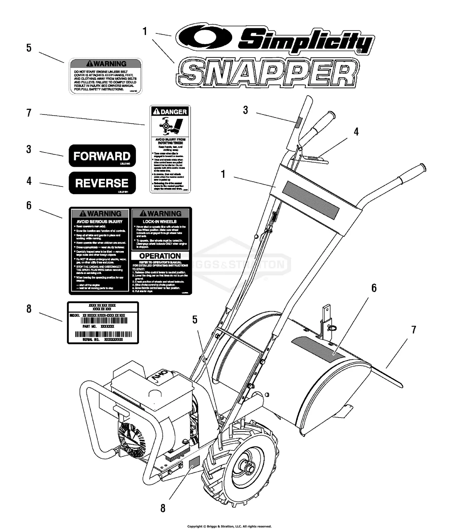 Simplicity 1695923 - 7016 RT, 9TP Tiller Parts Diagrams