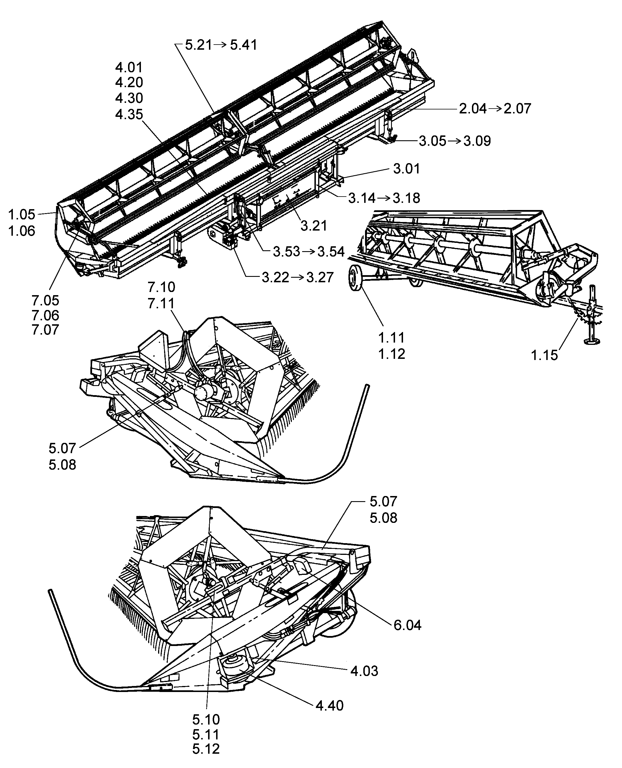 New Holland 94C - GRAIN DRAPER HEADER(04/03 - 12/12) Parts Diagrams