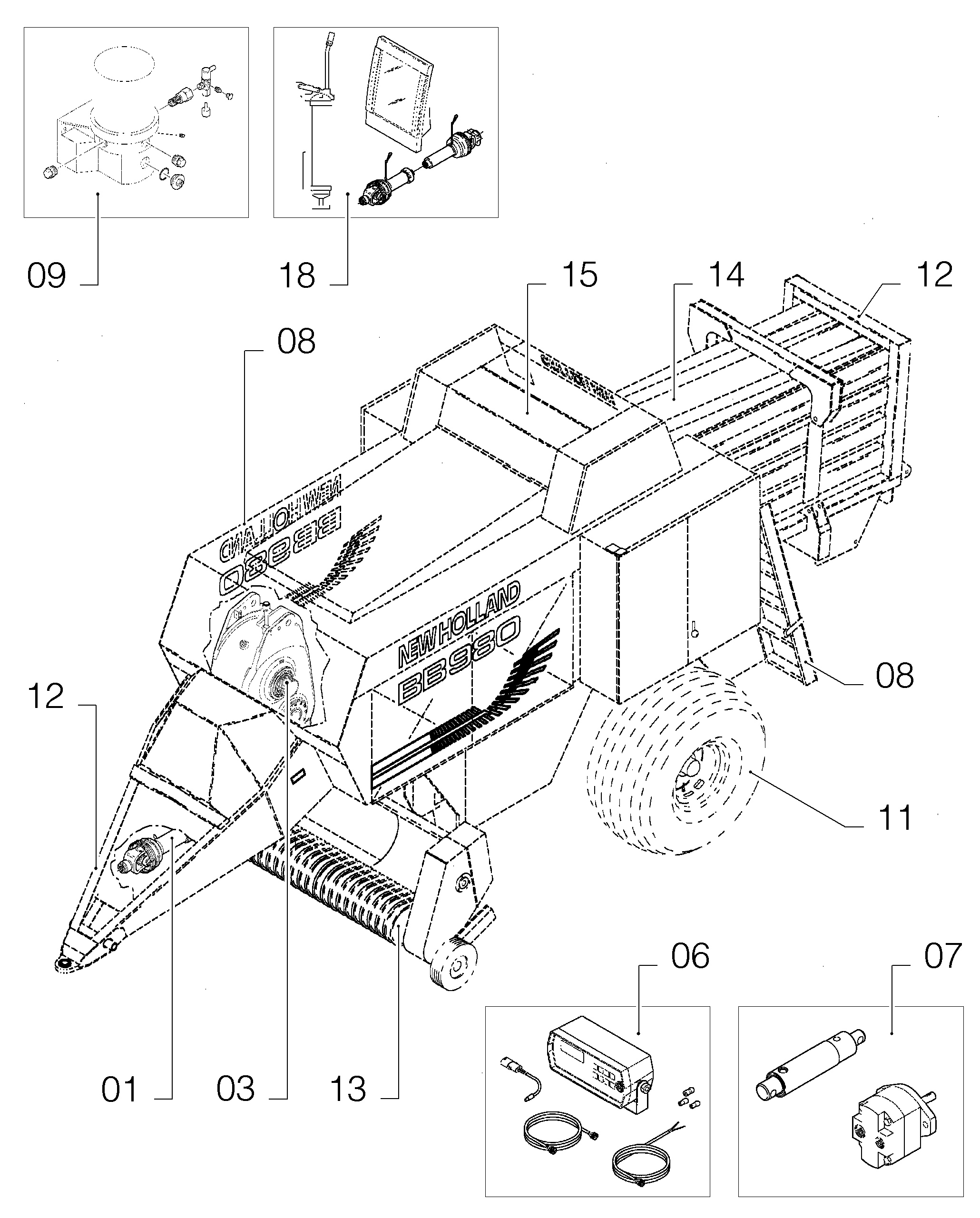 New Holland BB980 - BIG RECTANGULAR BALER(12/99 - 12/07) Parts Diagrams