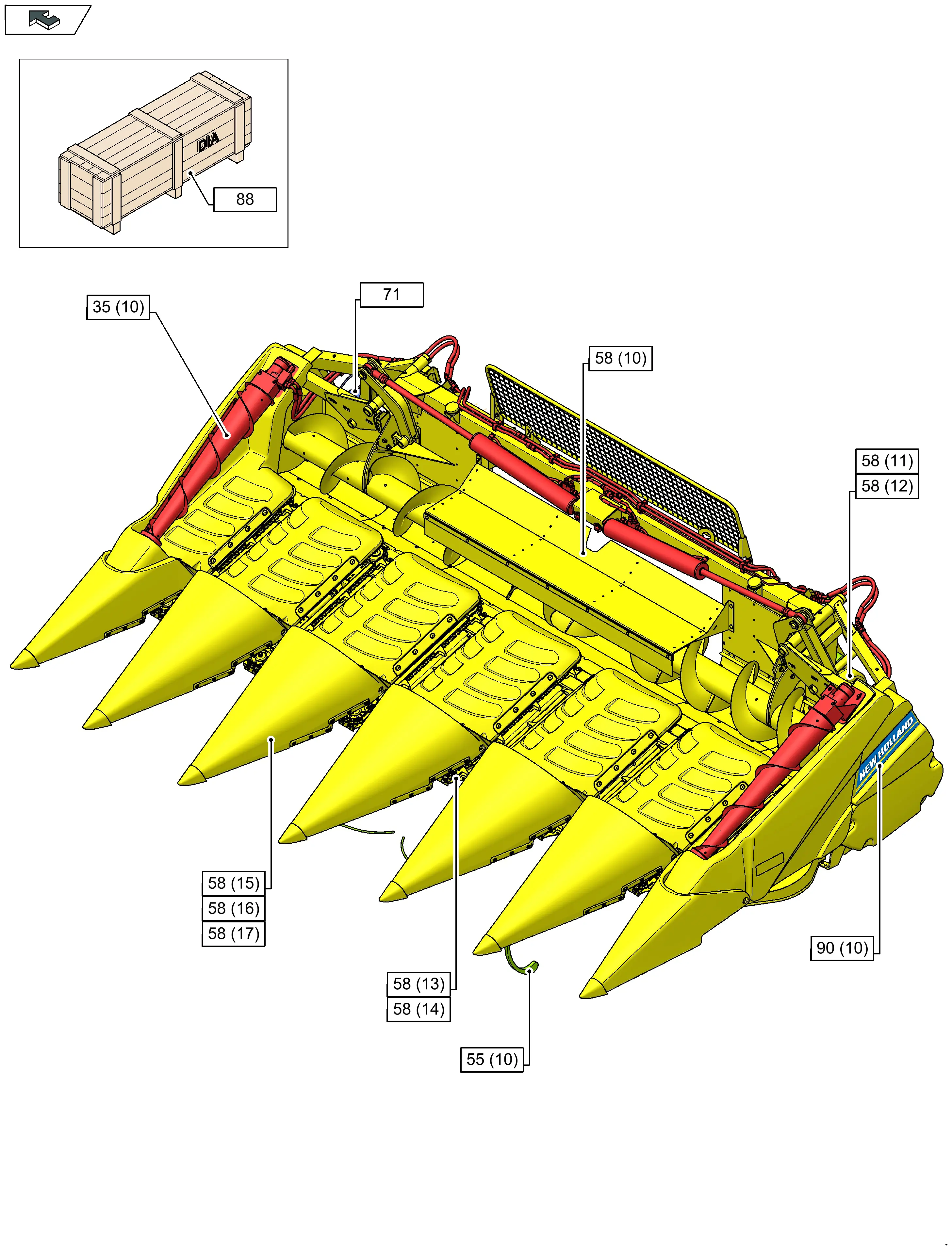 New Holland 980CF 1230 CORN HEADER 02/22 Parts Diagrams