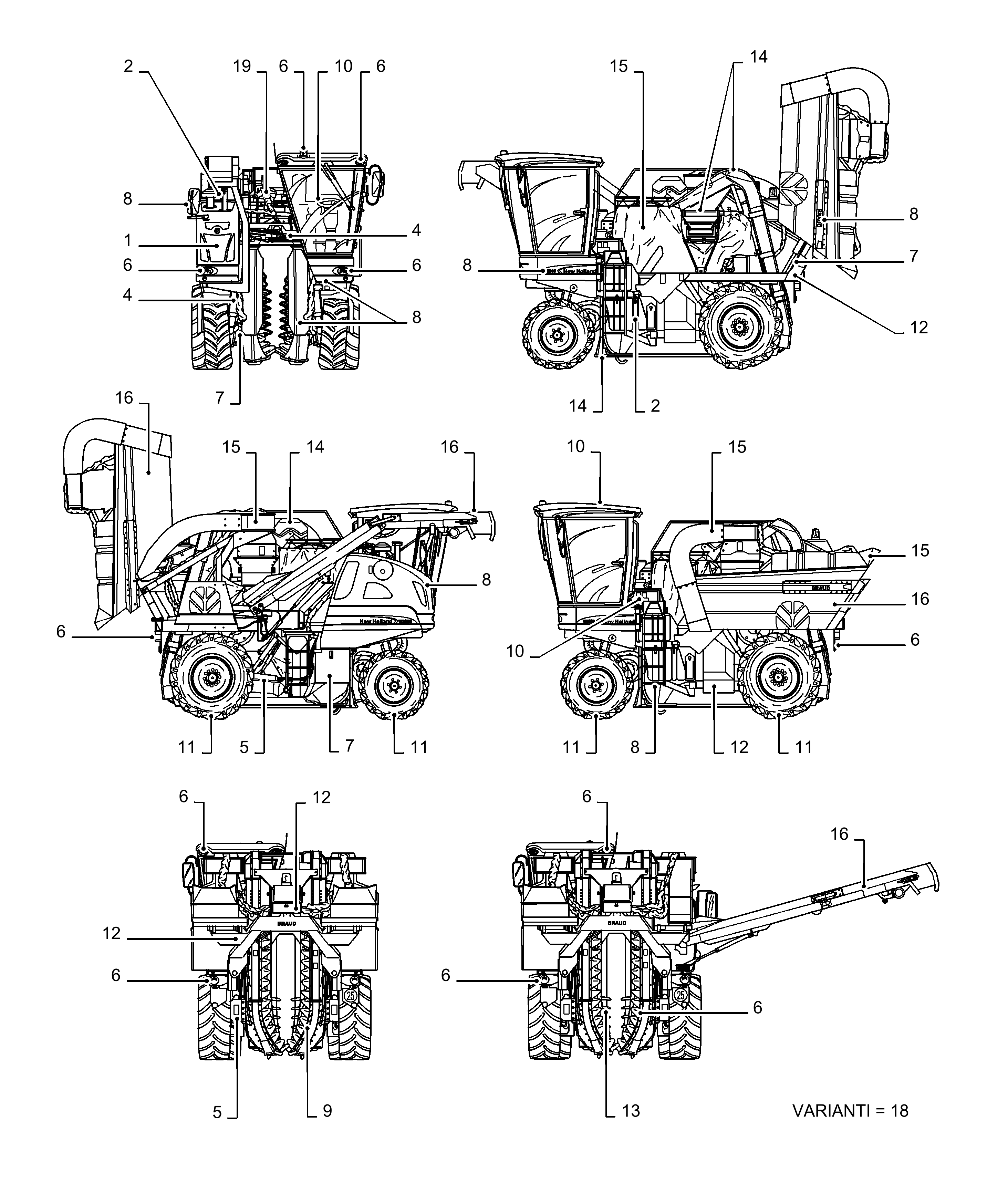 New Holland VX680 GRAPE HARVESTER 10/04 12/06 Parts Diagrams