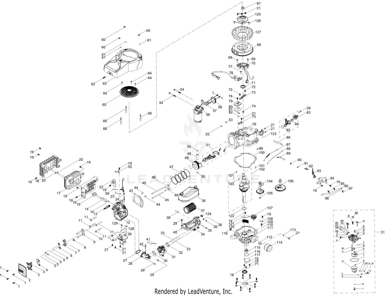 Troy-Bilt 7T90JU 439cc Engine Parts Diagrams