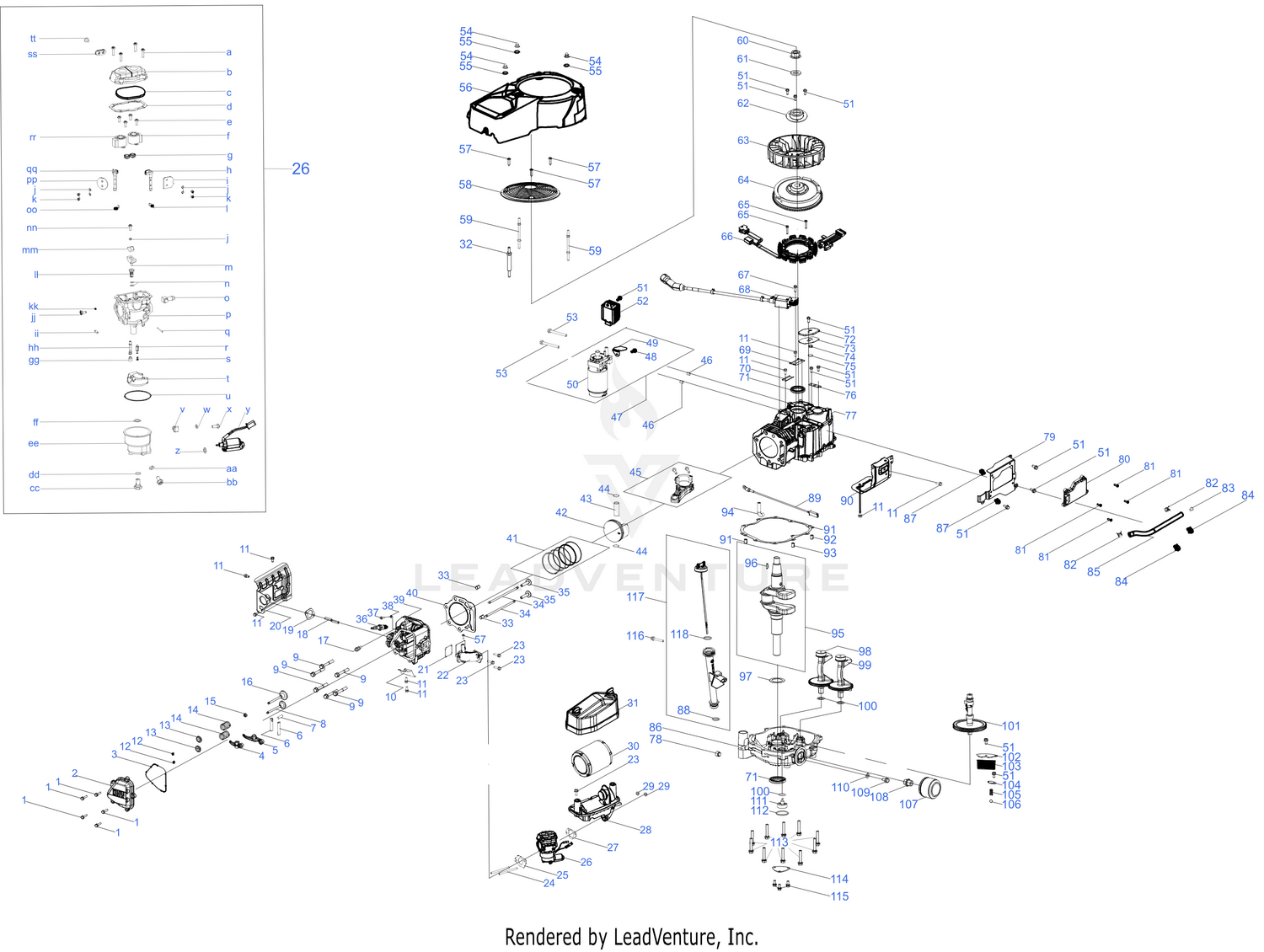 Troy-Bilt AX90HUD 547cc Engine Parts Diagrams