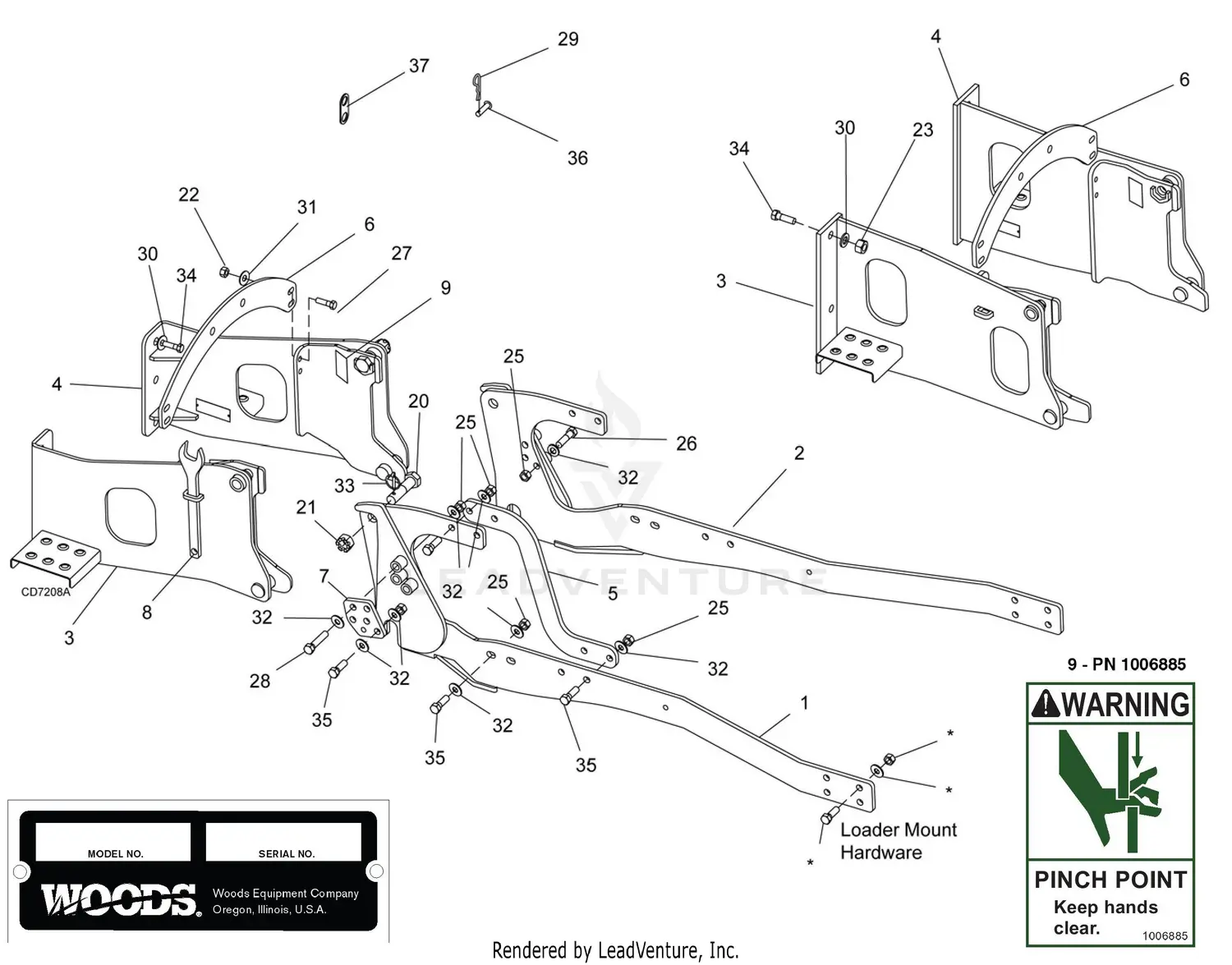Woods 4-Point Sub-frame Mounting Kit 1025691 Parts Diagrams