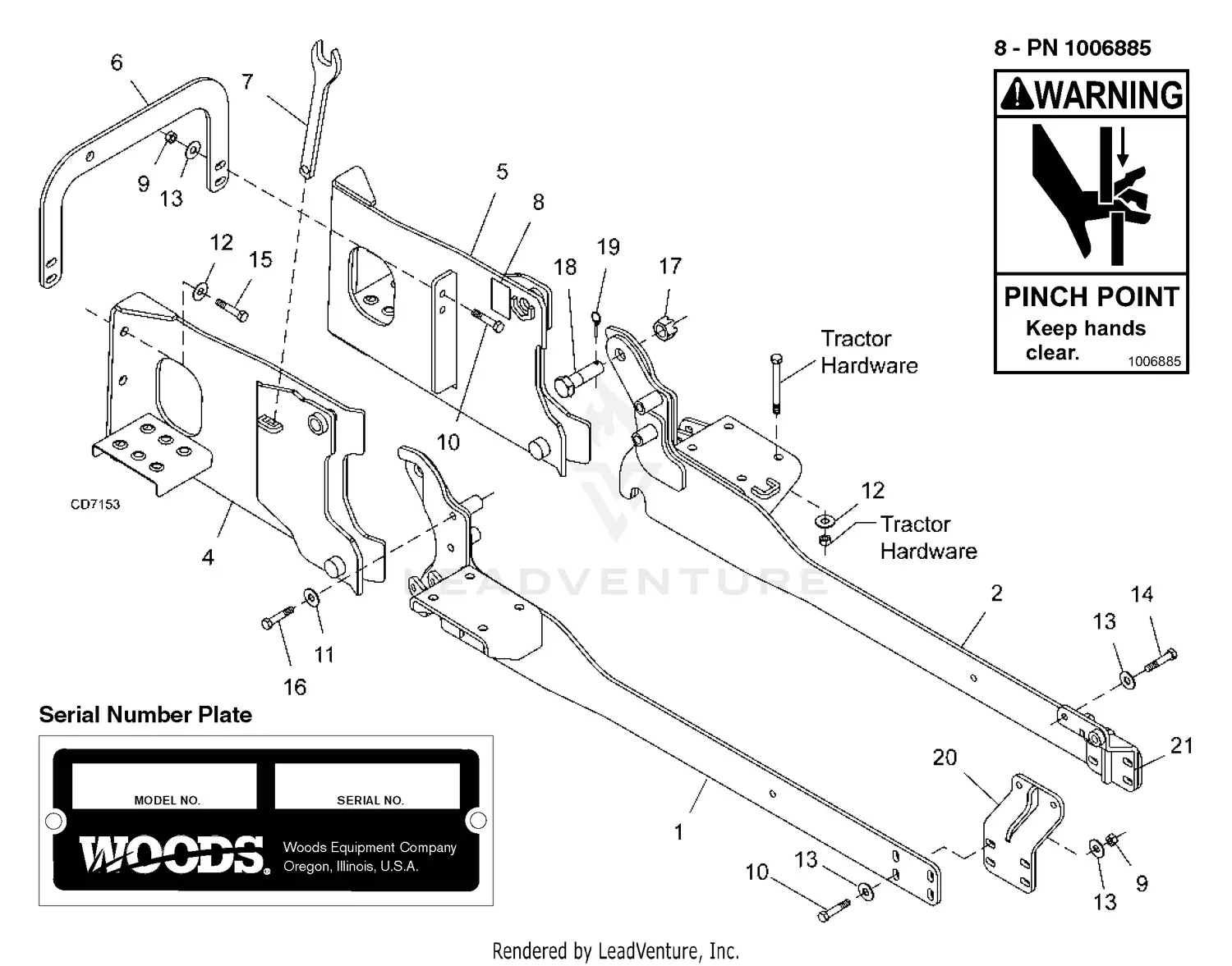 Woods 4-Point Sub-Frame Mounting Kit 1021970 Parts Diagrams