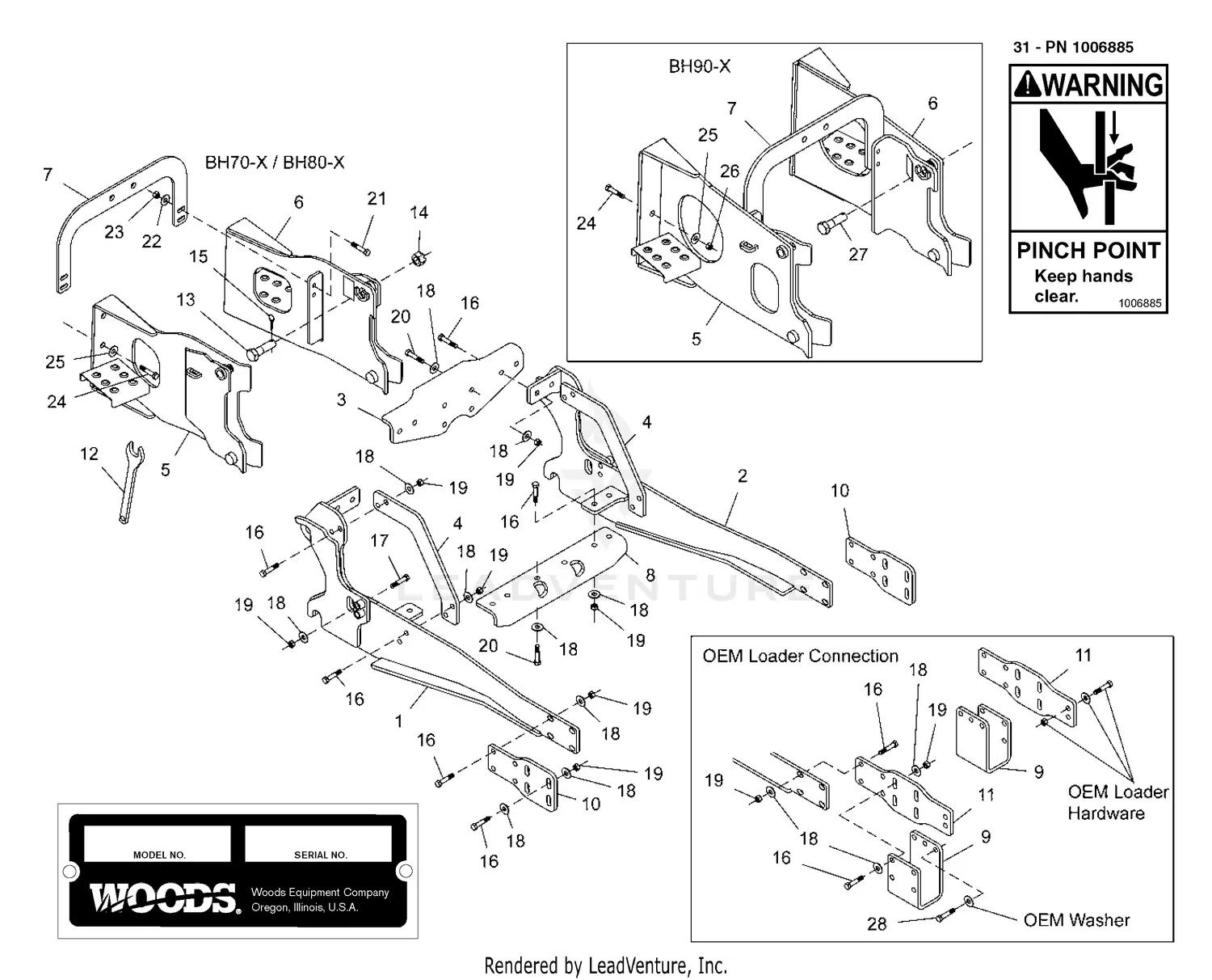 Woods 4-Point Sub-Frame Mounting Kit 1020689 Parts Diagrams