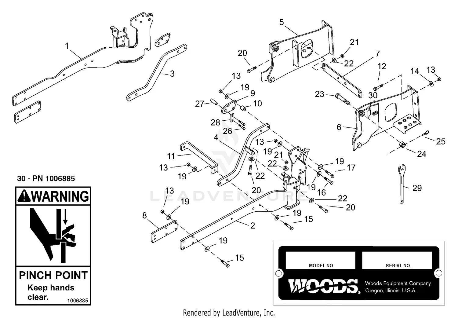Woods 4-Point Sub-Frame Mounting Kit 1006432 Parts Diagrams