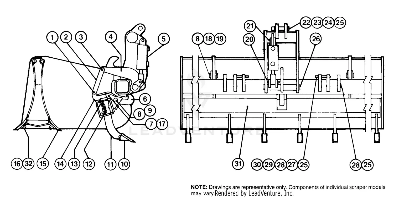 Woods Hydraulic 4 x 4 Scraper (84") Parts Diagrams