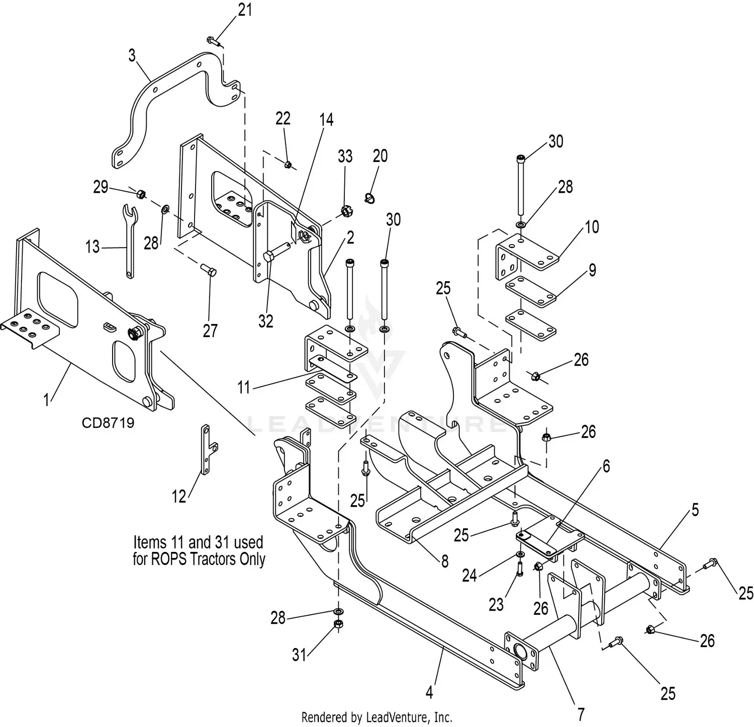 Woods 4-Point Sub-Frame Mounting Kit 1045400 Parts Diagrams