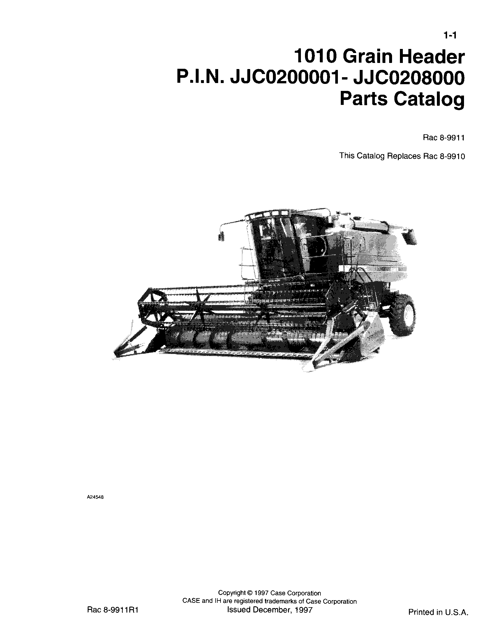 Case IH 1010 - GRAIN HEADER (S/N JJC0200001 THROUGH JJC0300000)(06/93 ...