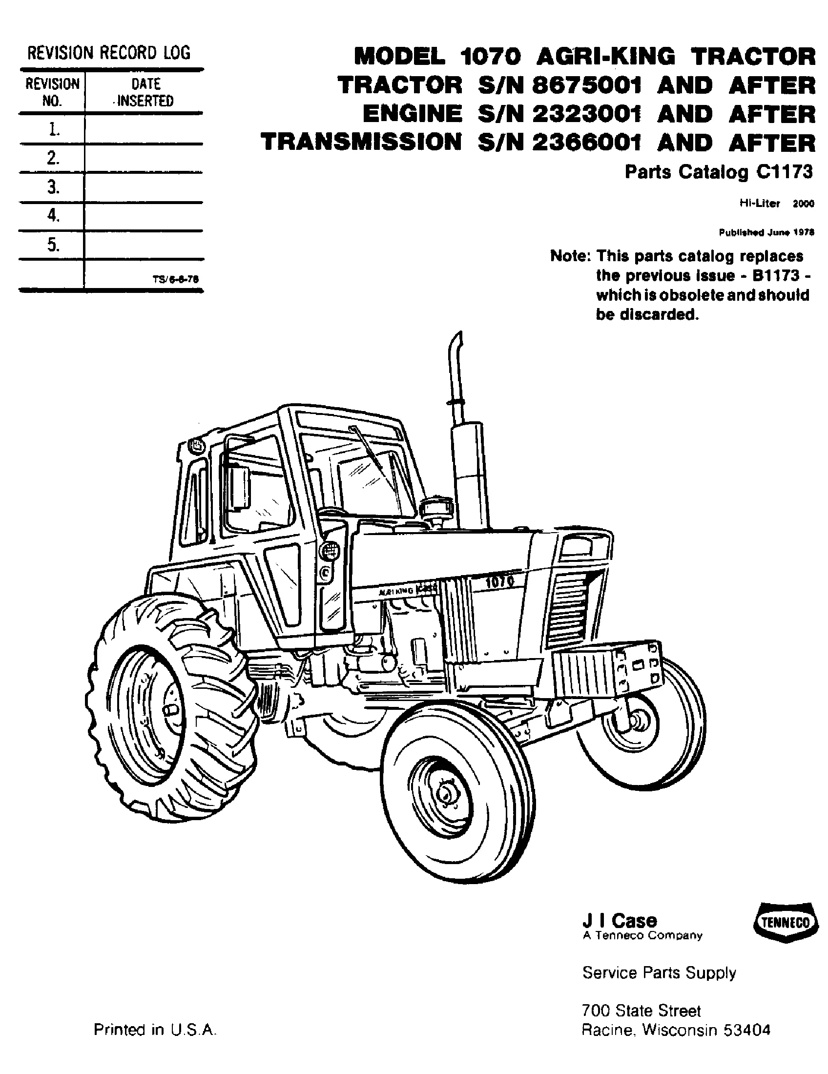 Case IH 1070 - CASE AGRI-KING TRACTOR (S/N 8675001 & AFTER)(01/72 - 12/ ...