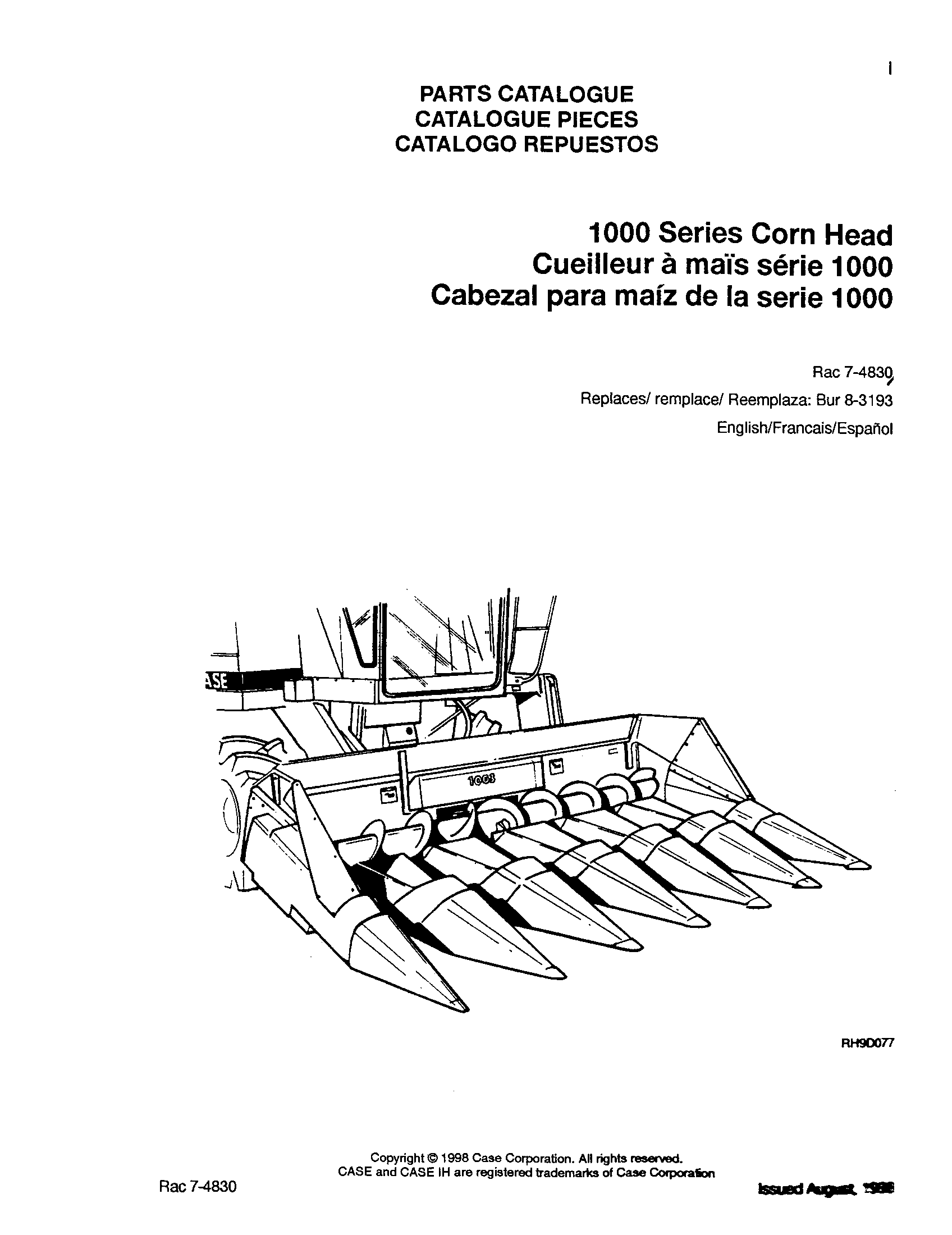 Case IH 1084 - CORN HEAD(01/88 - 12/01) Parts Diagrams