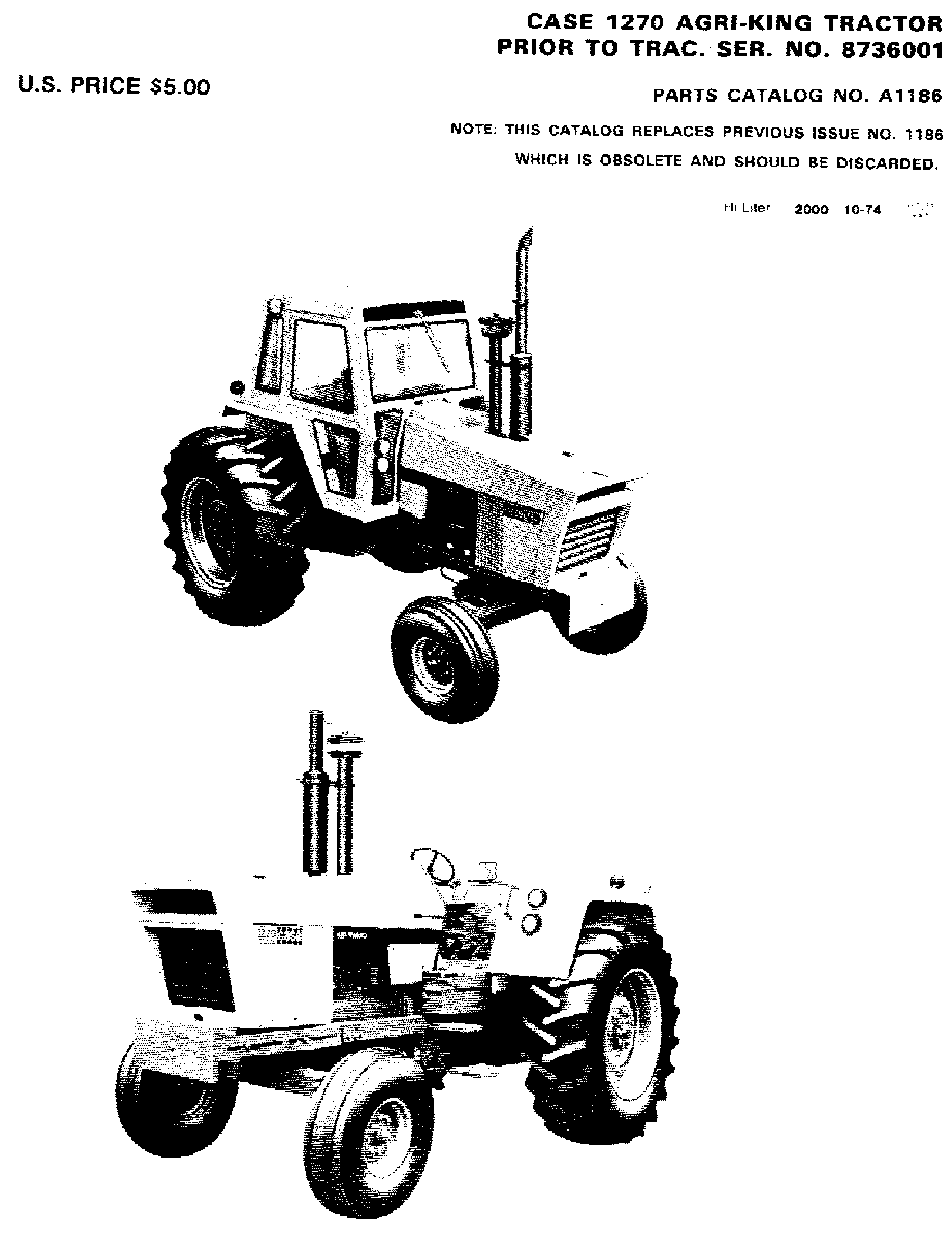 Case IH 1270 - CASE AGRI-KING TRACTOR (PRIOR TO S/N 8736001)(01/72 - 12 ...