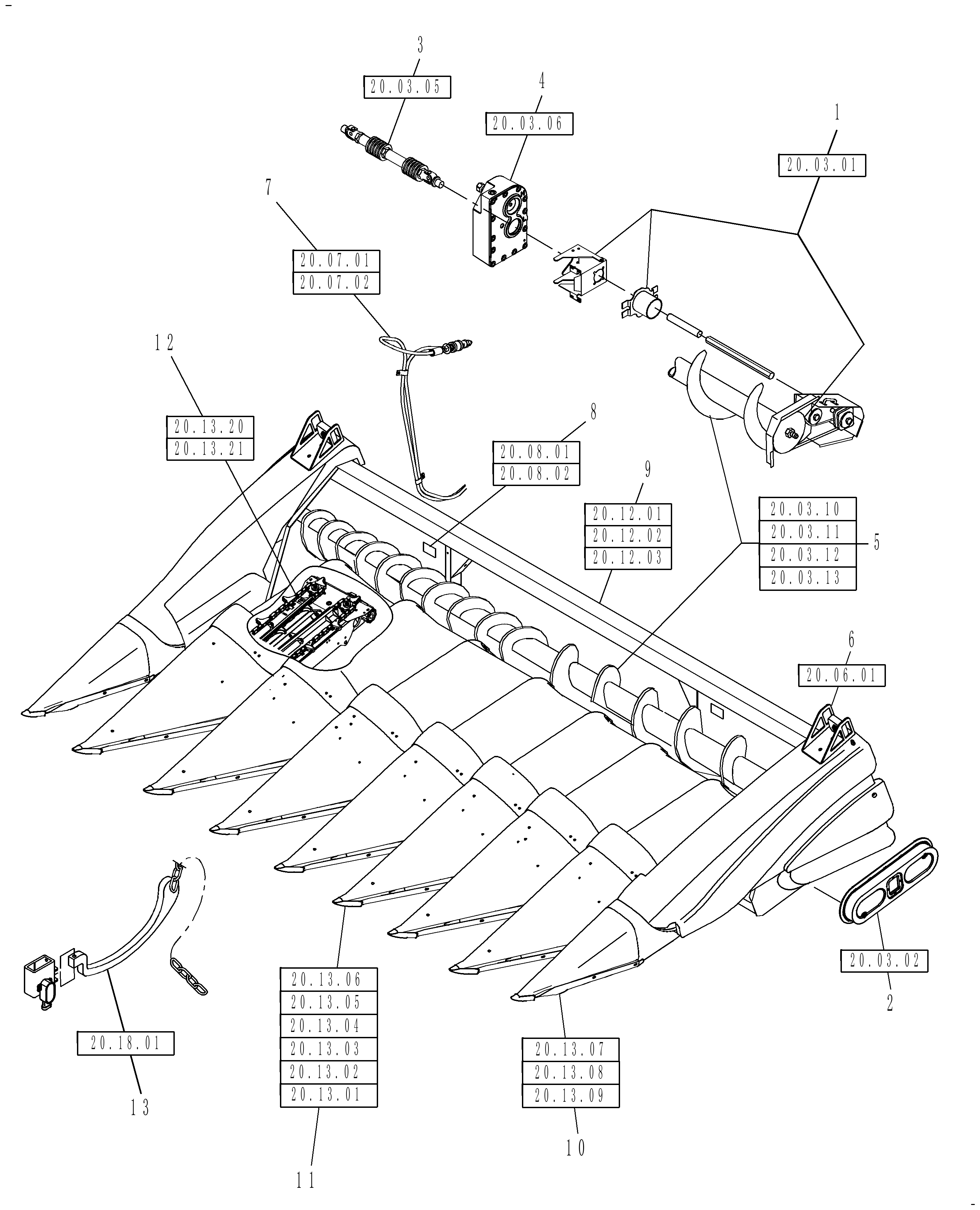 Case IH 3206-70 - COMBINE CORN HEAD(03/08 - 12/14) Parts Diagrams