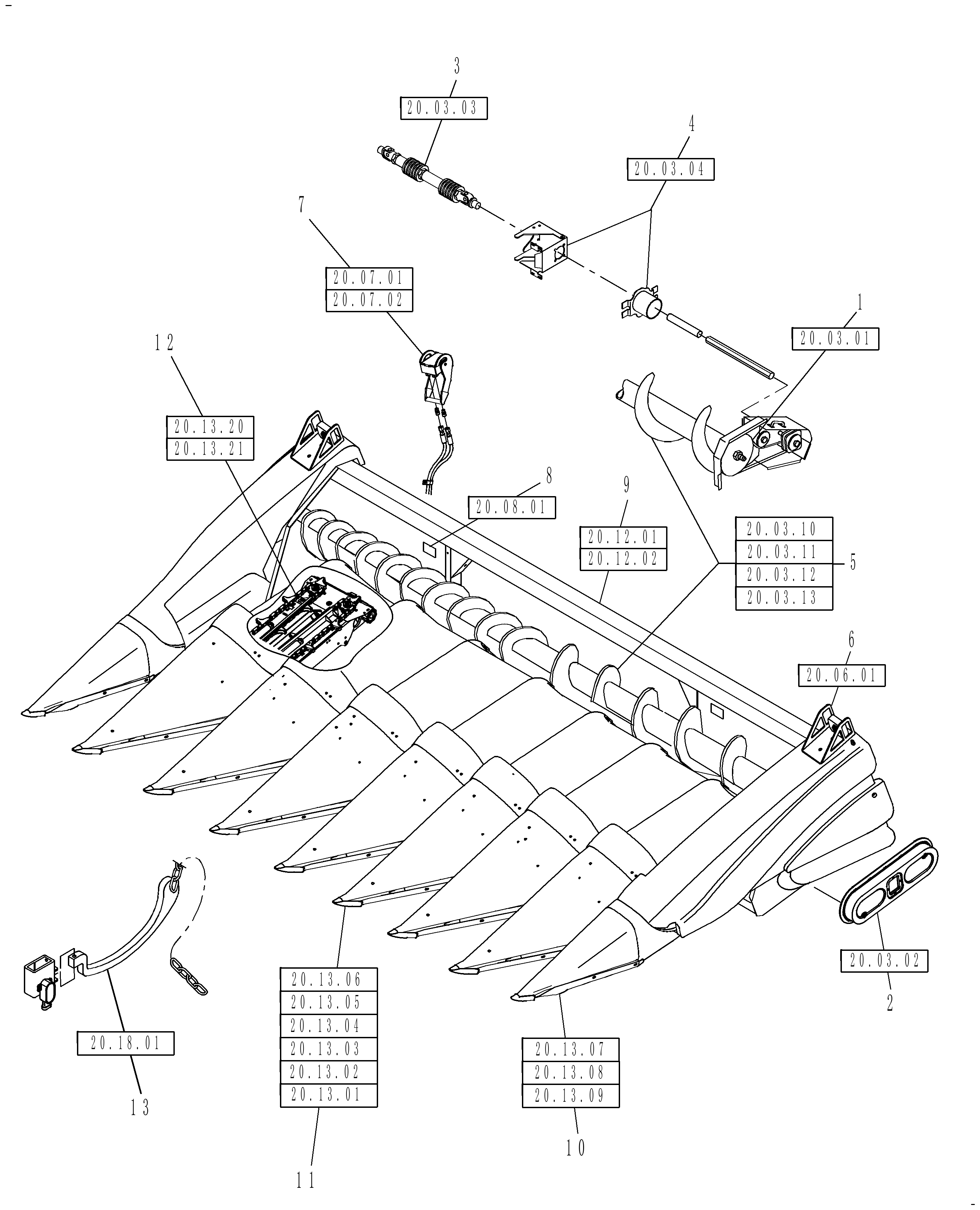 Case IH 3408-22 - COMBINE CORN HEAD(03/08 - 12/14) Parts Diagrams