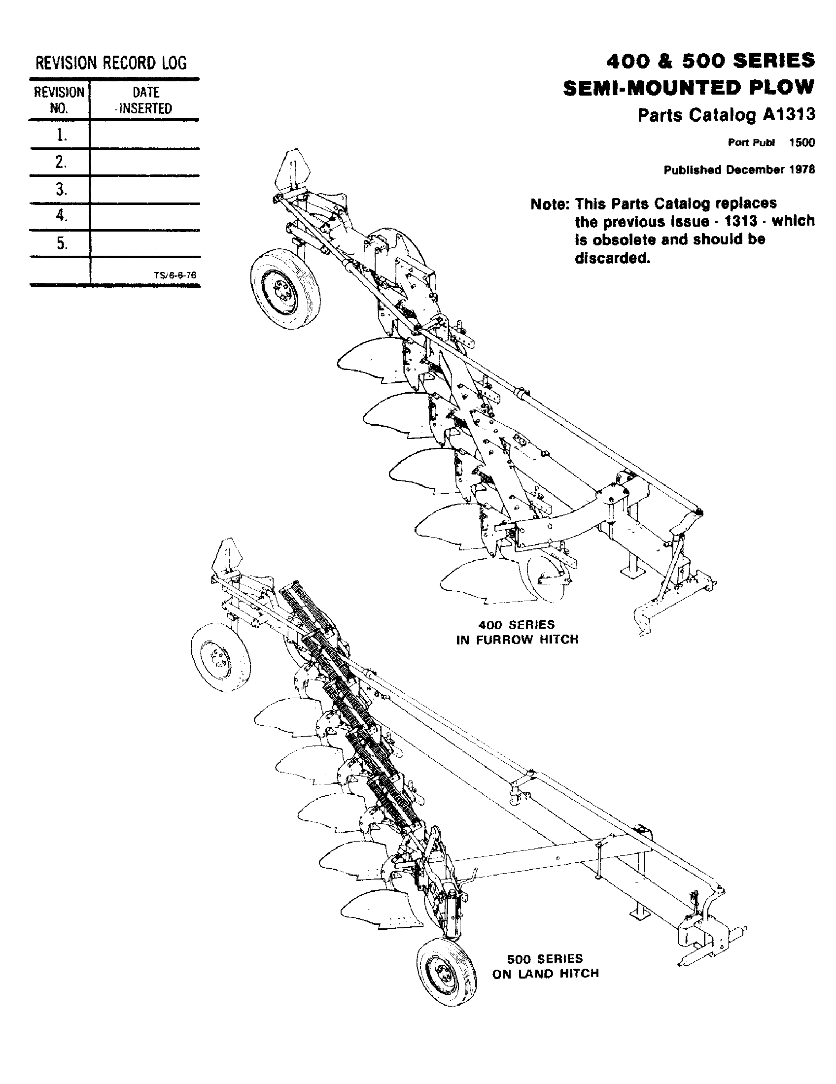 Case IH 400-SERIES - CASE SEMI-MOUNTED PLOWS(01/70 - 12/83) Parts Diagrams