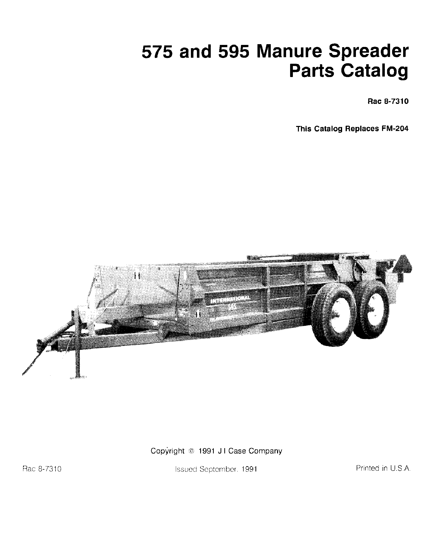 Case IH 595 - CASE IH MANURE SPREADER(01/90 - 12/91) Parts Diagrams
