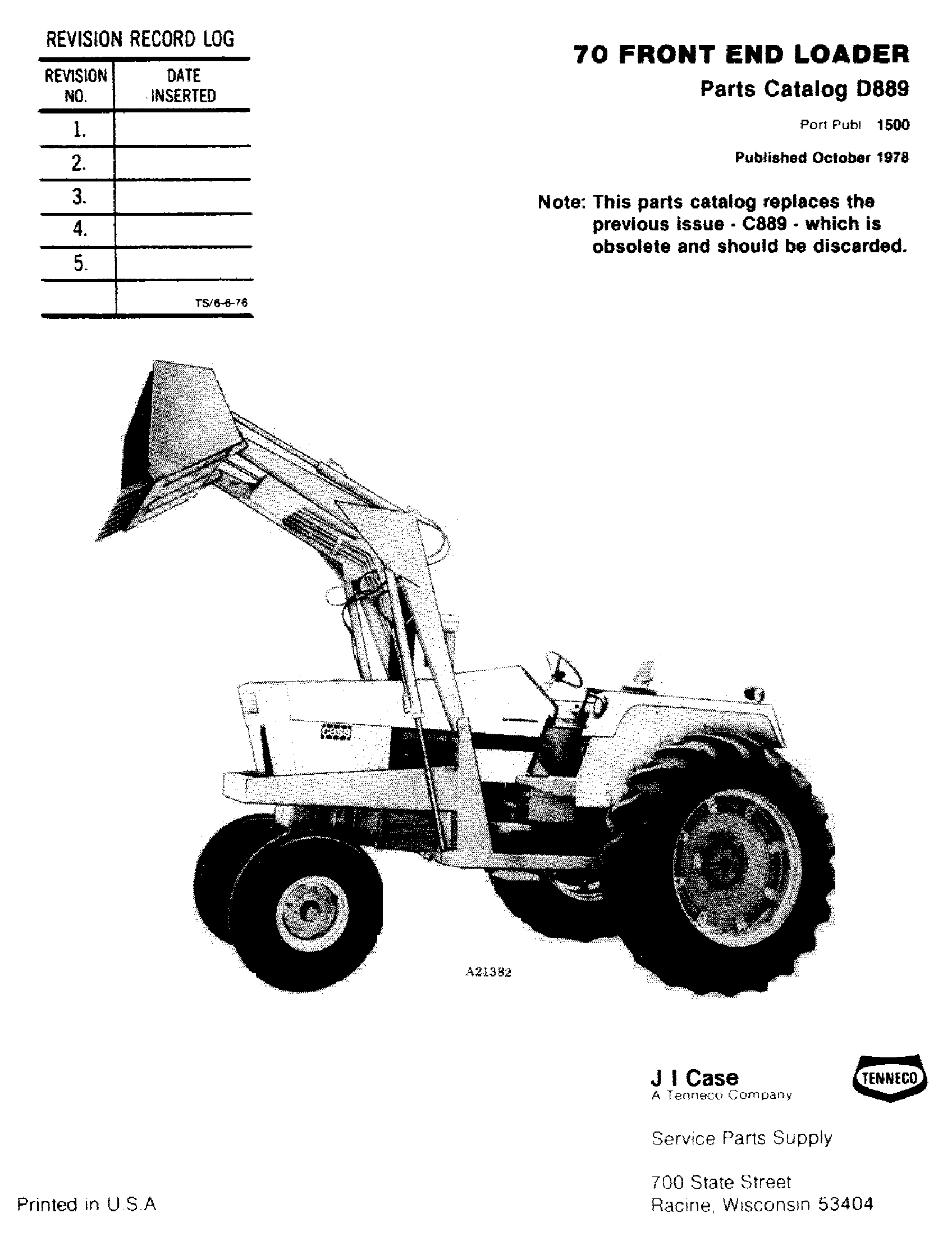 Case IH 70 - CASE FRONT END LOADER(01/74 - 12/84) Parts Diagrams