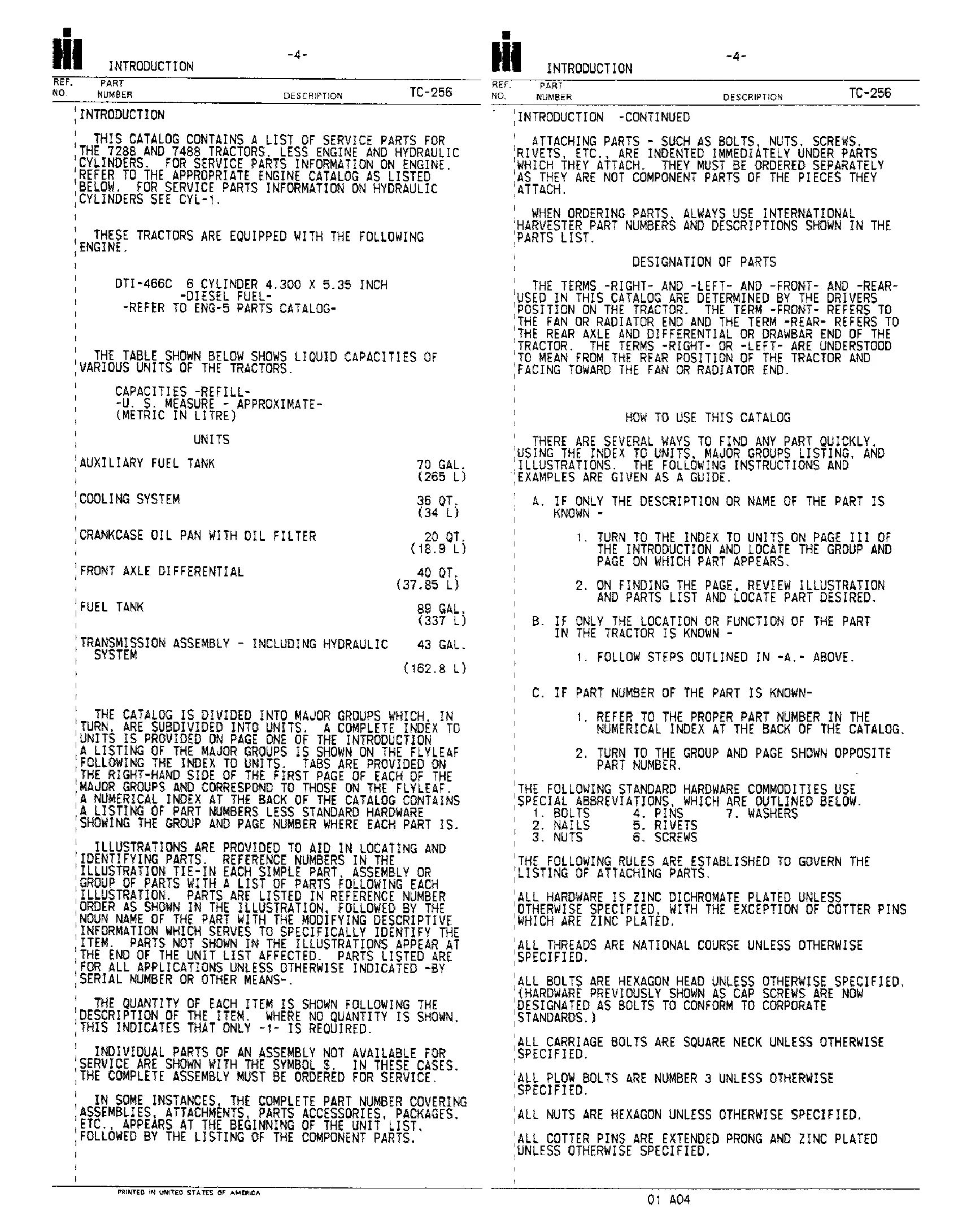 Case IH 7288 - INTERNATIONAL DIESEL TRACTOR(01/84 - 12/85) Parts Diagrams