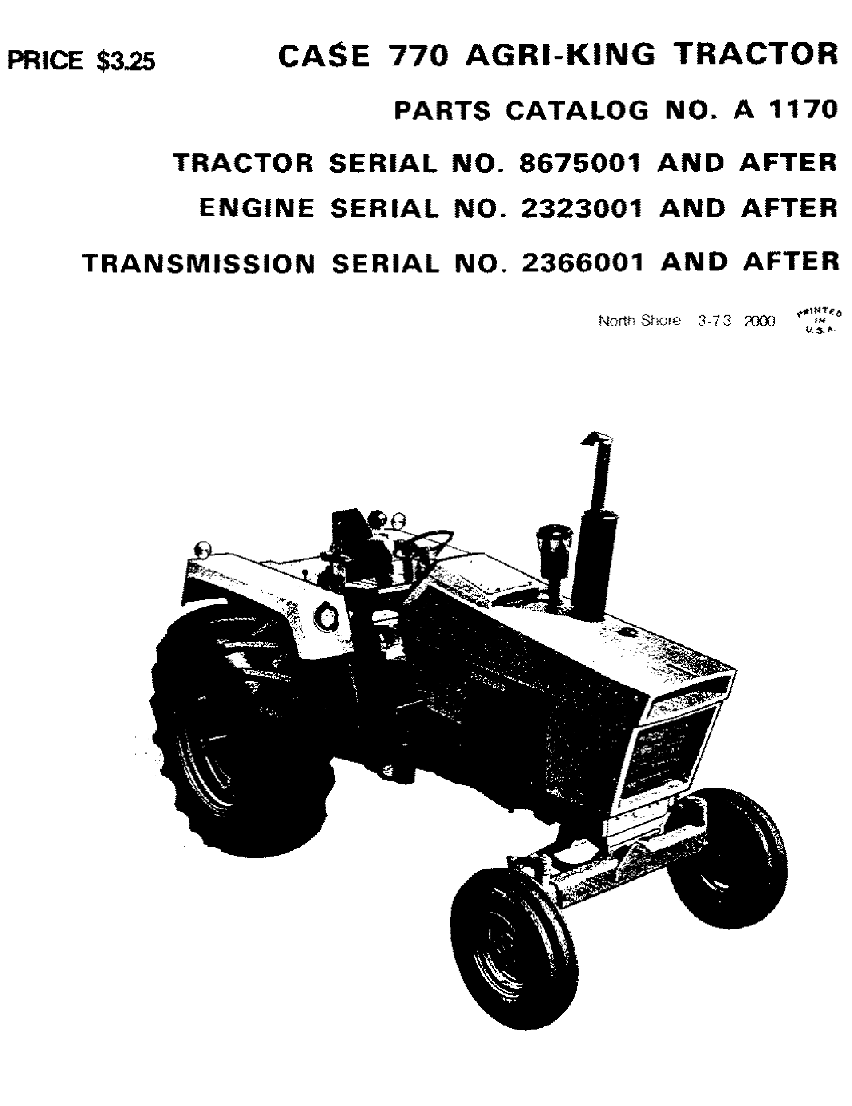 Case IH 770 - CASE AGRI-KING TRACTOR (S/N 8675001 & AFTER)(01/70 - 12/ ...