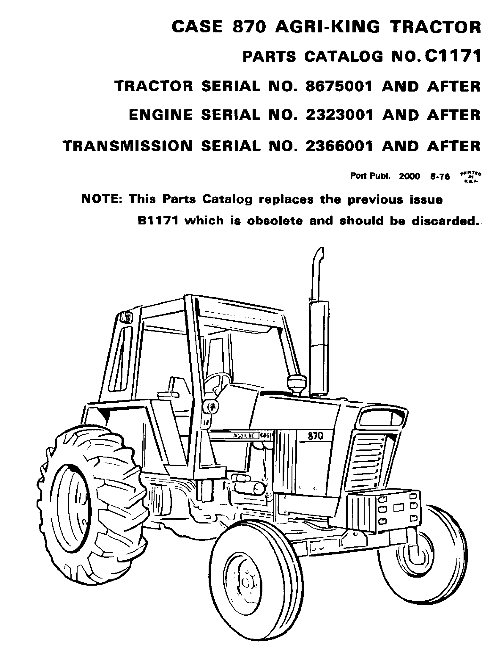 Case IH 870 - CASE AGRI-KING TRACTOR (S/N 8675001 & AFTER)(01/70 - 12/ ...