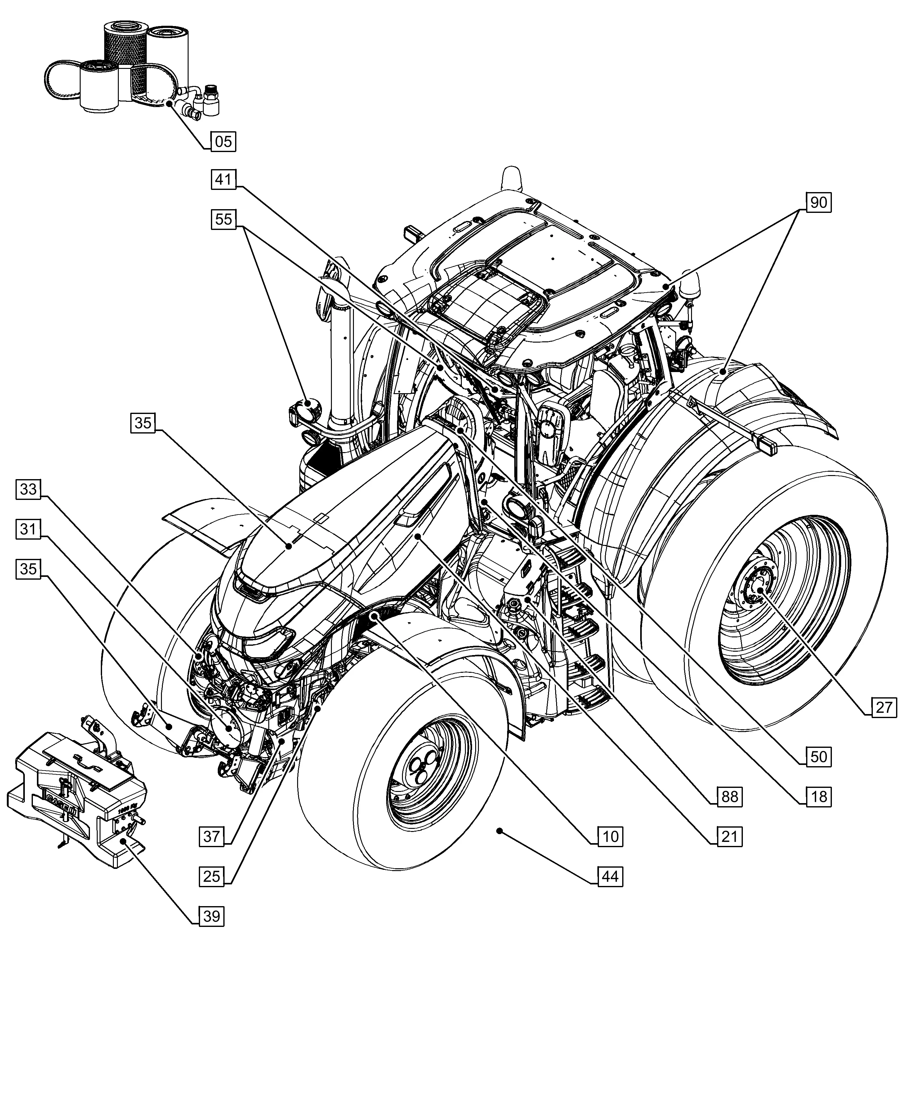 Case IH OPTUM 270 CVT - TRACTOR - STAGE V(01/19 - ) Parts Diagrams