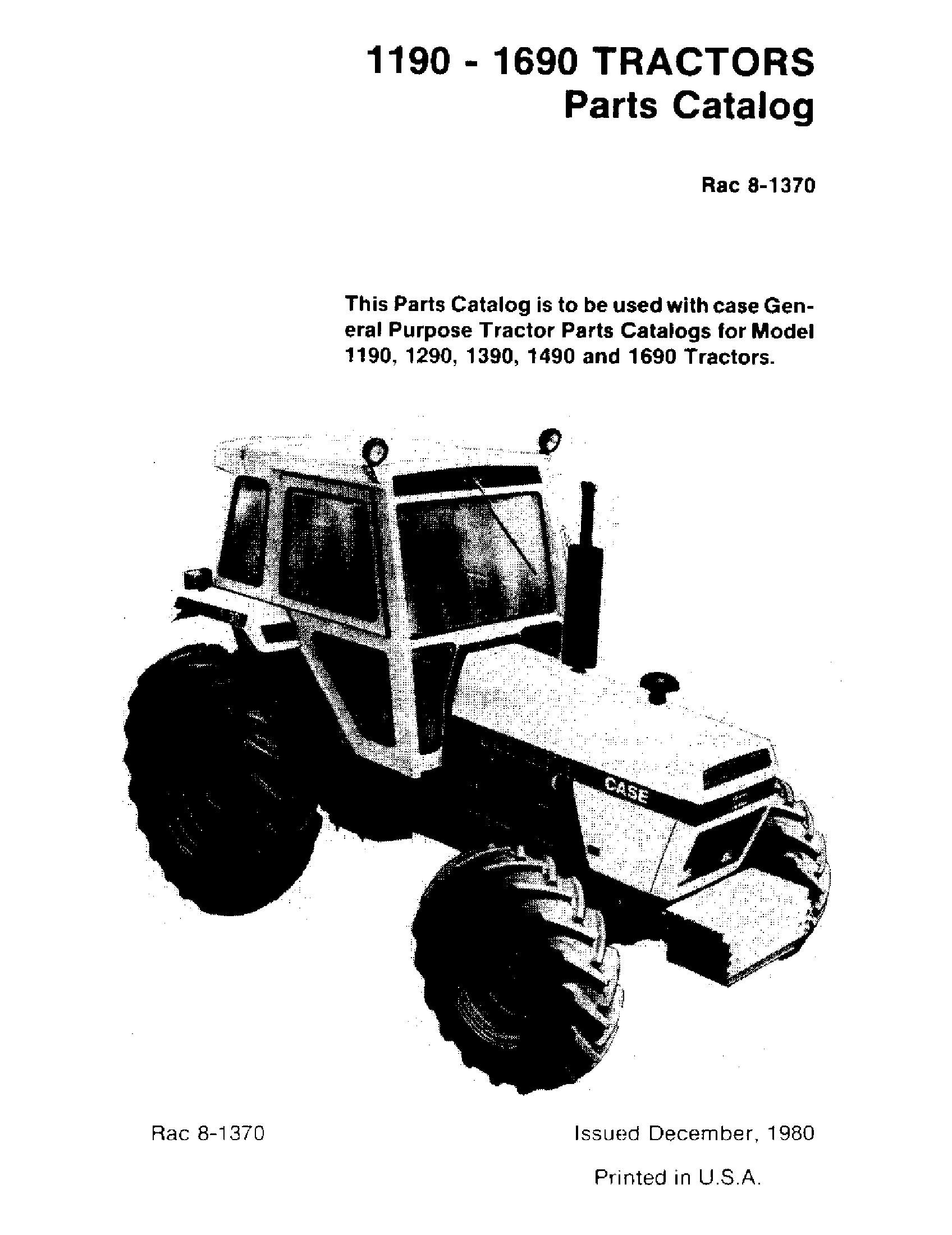 Case IH 1190 - TRACTOR - SPECIAL EQUIPMENT(01/80 - 12/80) Parts Diagrams