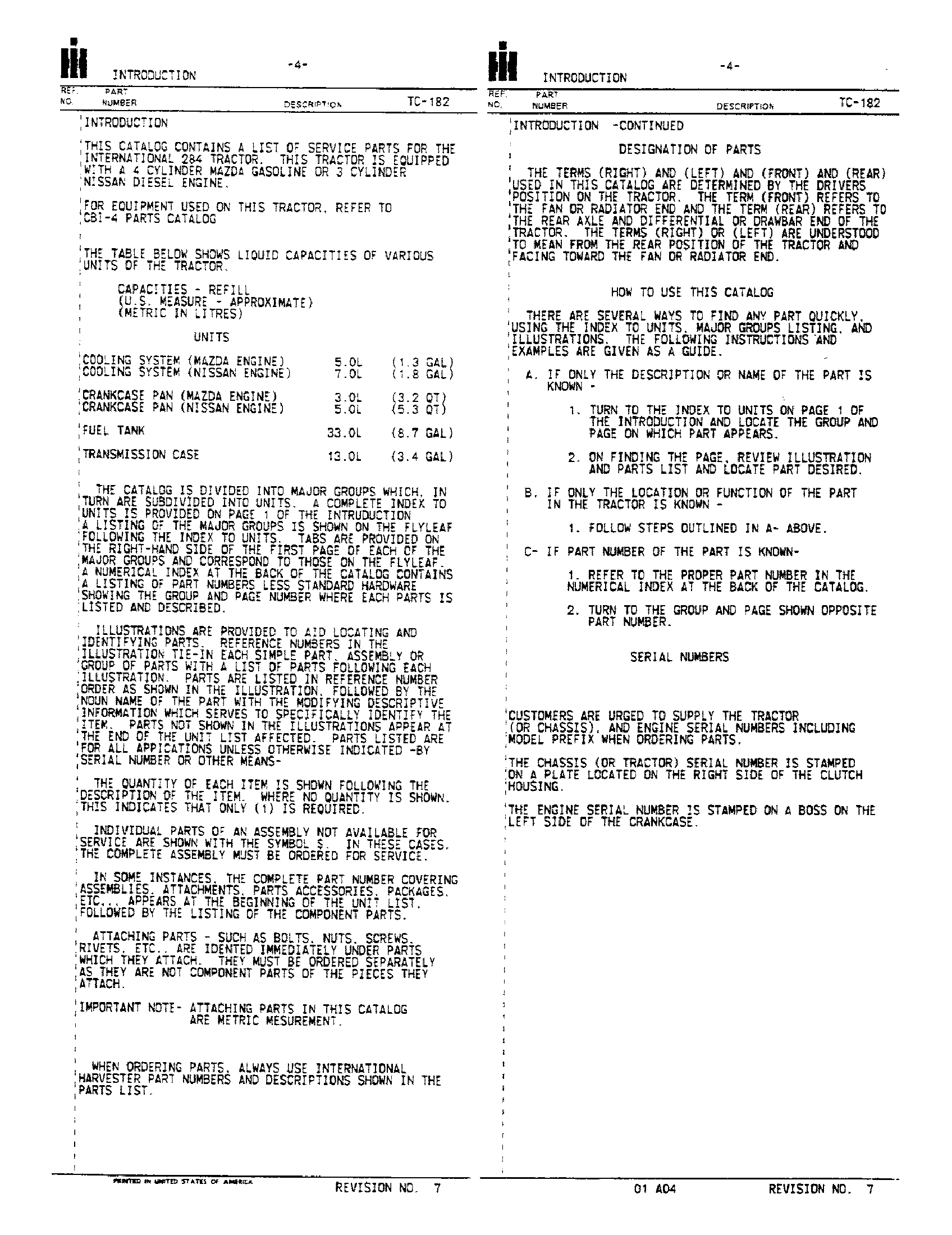 Case IH 284 - INTERNATIONAL TRACTOR(01/80 - 12/84) Parts Diagrams