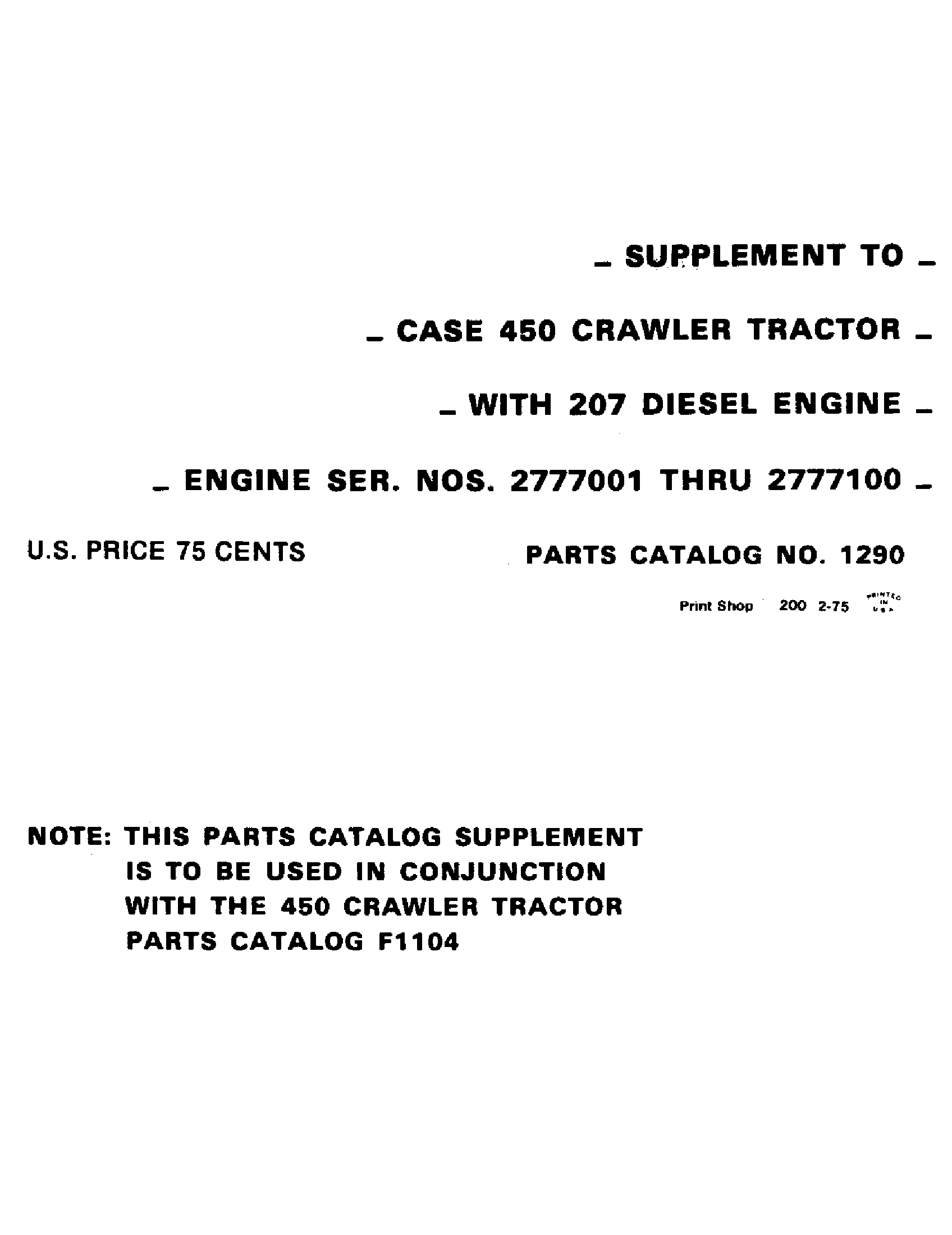 Case IH 207 4 CYLINDER DIESEL ENGINE 07/75 12/80 Parts Diagrams