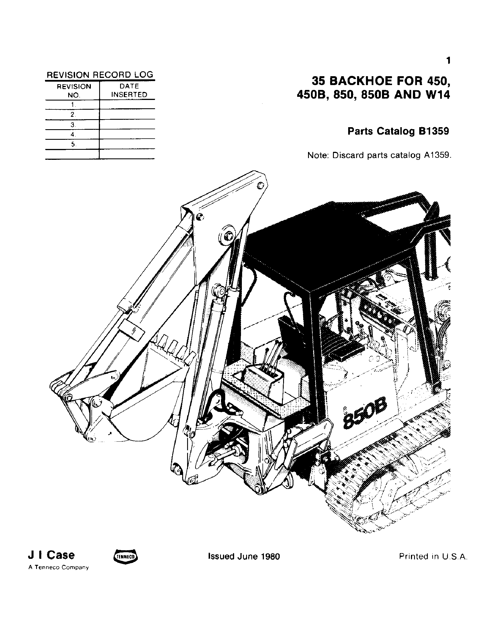 Case IH 35 BACKHOE FOR 450, 450B, 850, 850B, AND W14 01/80 12/83 Parts ...
