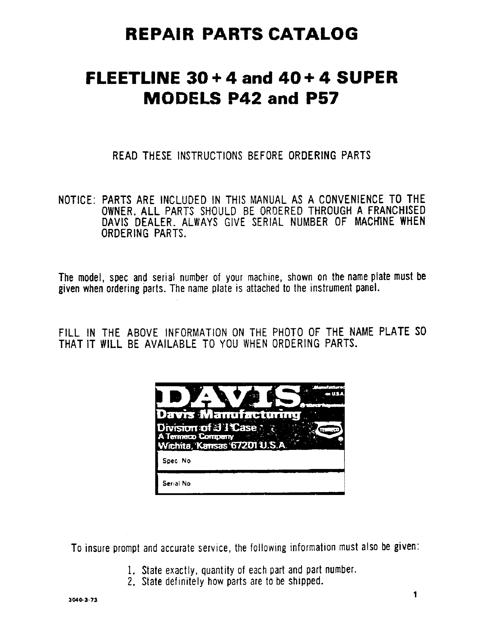 Case IH P57 DAVIS FLEETLINE 40+4 SUPER TRENCHER 01/72 12/86 Parts Diagrams