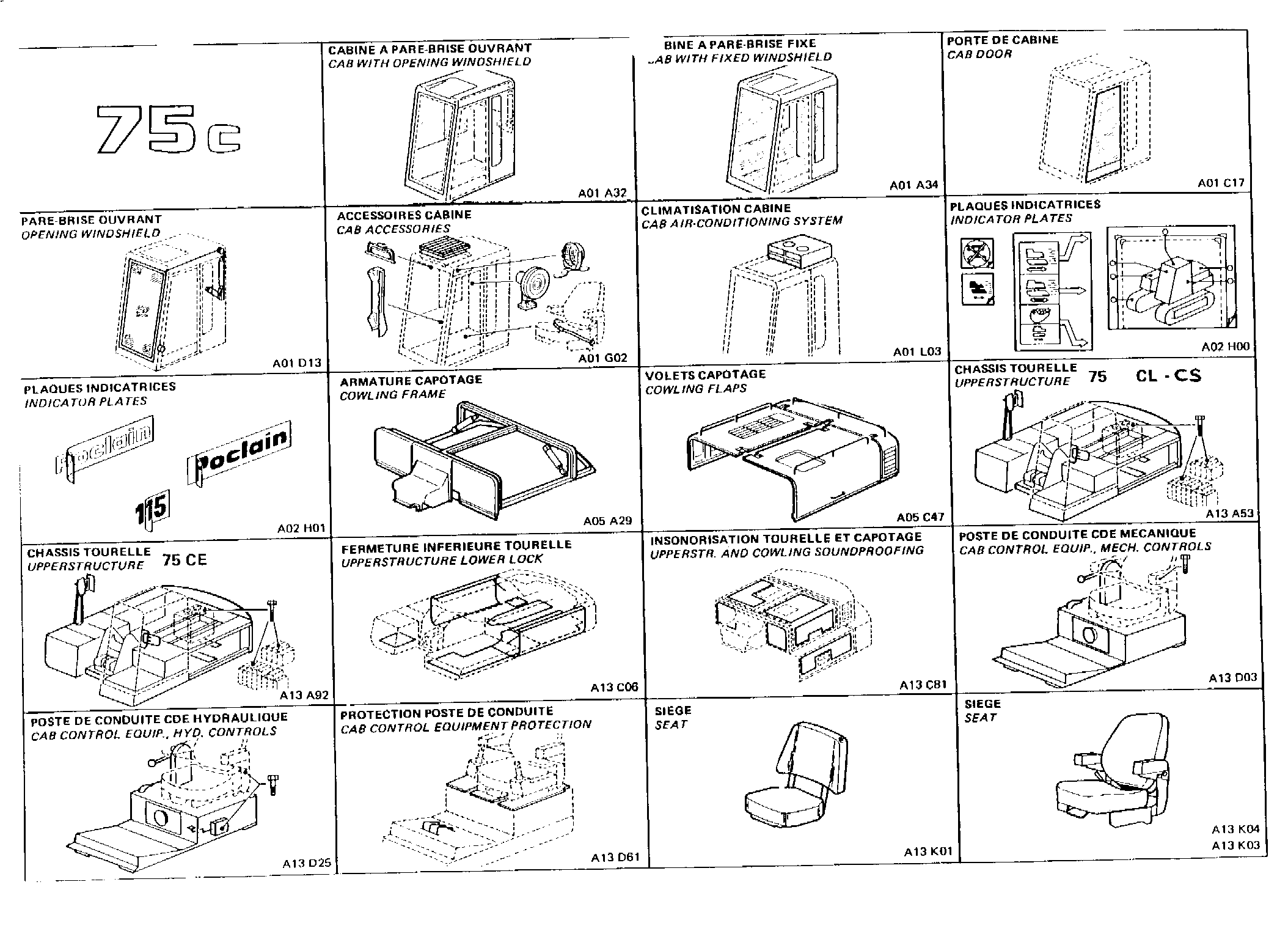 Case IH 75C POCLAIN CRAWLER EXCAVATOR 05/75 12/87 Parts Diagrams