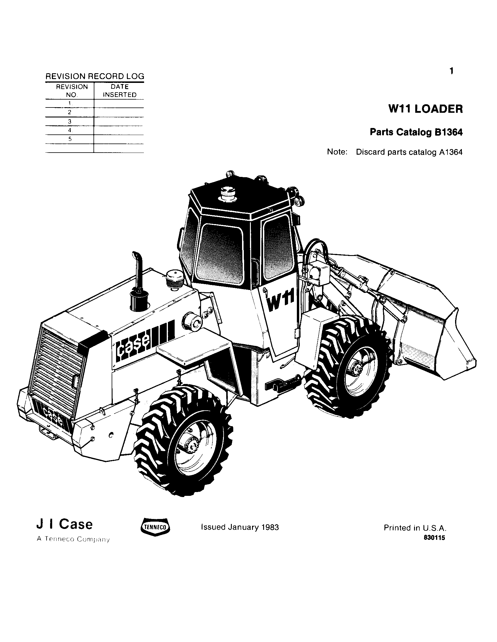 Case IH W11 CASE UNIT LOADER 01/83 12/83 Parts Diagrams