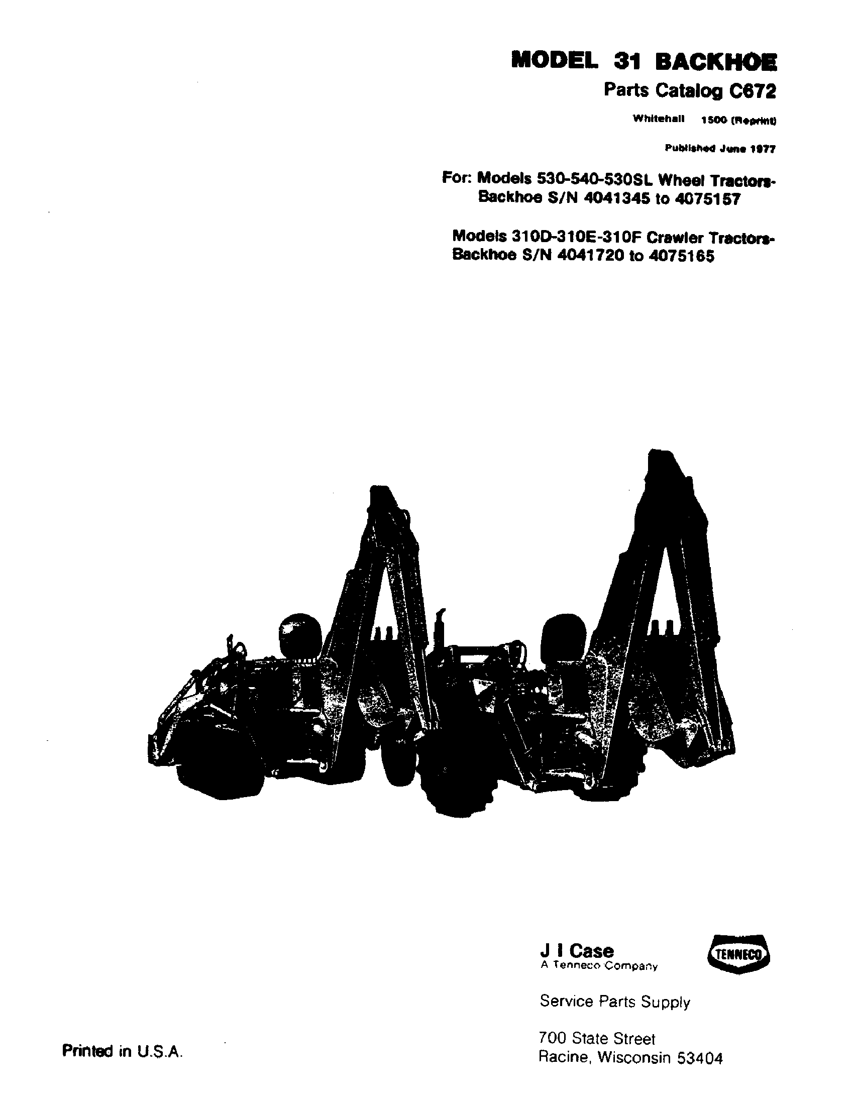 Case IH 31 BACKHOE 01/60 12/63 Parts Diagrams