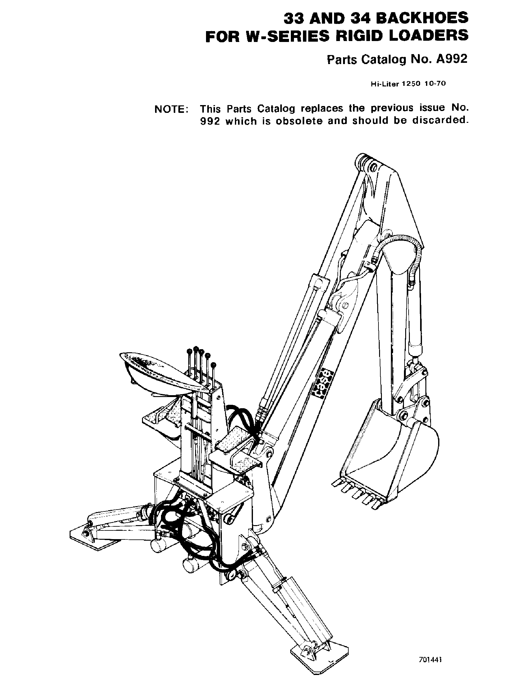 Case IH 33 BACKHOE FOR W SERIES RIGID LOADERS 01/66 12/71 Parts Diagrams
