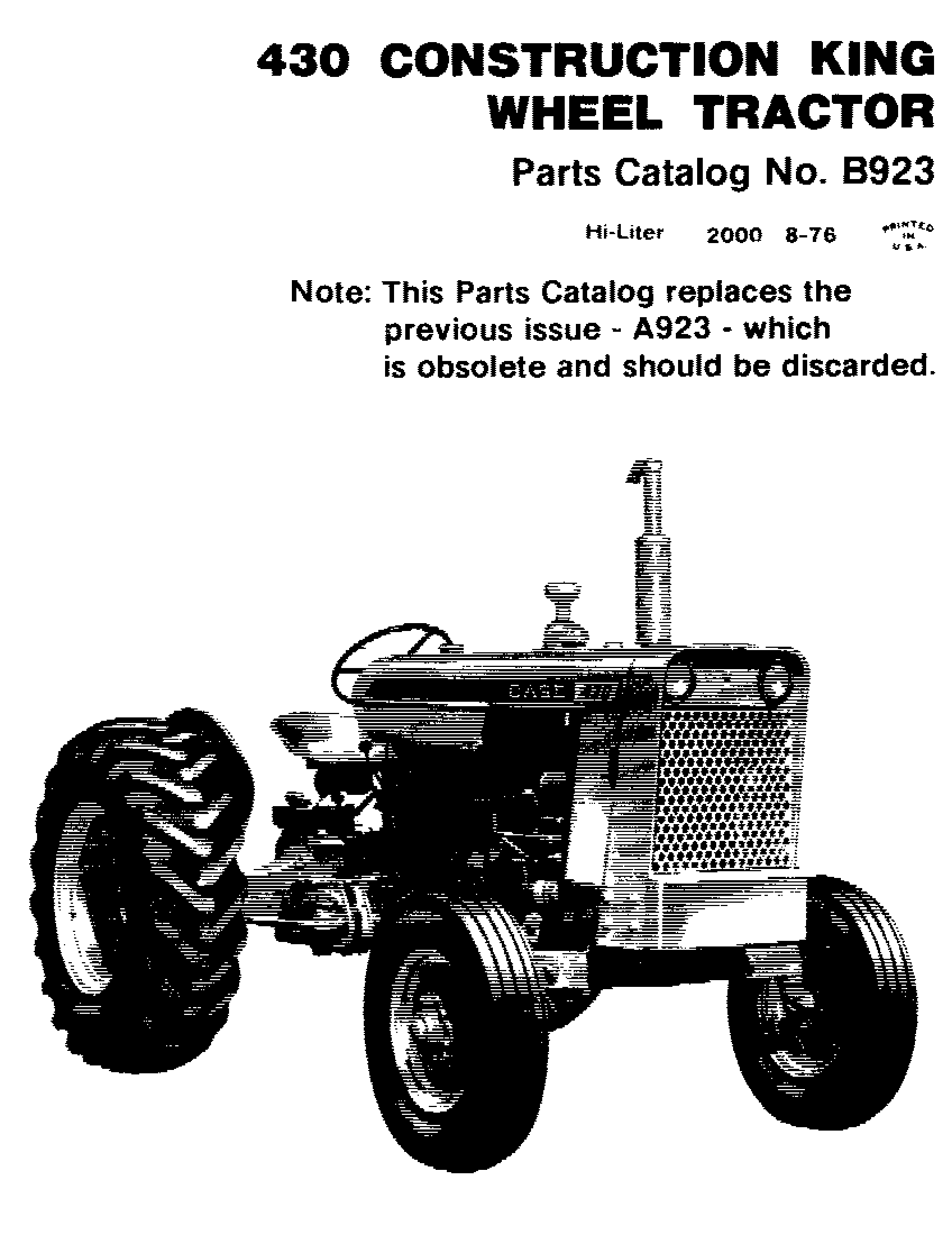 Case IH 430CK CASE CONSTRUCTION KING WHEEL TRACTOR 01/60 12/66 Parts ...
