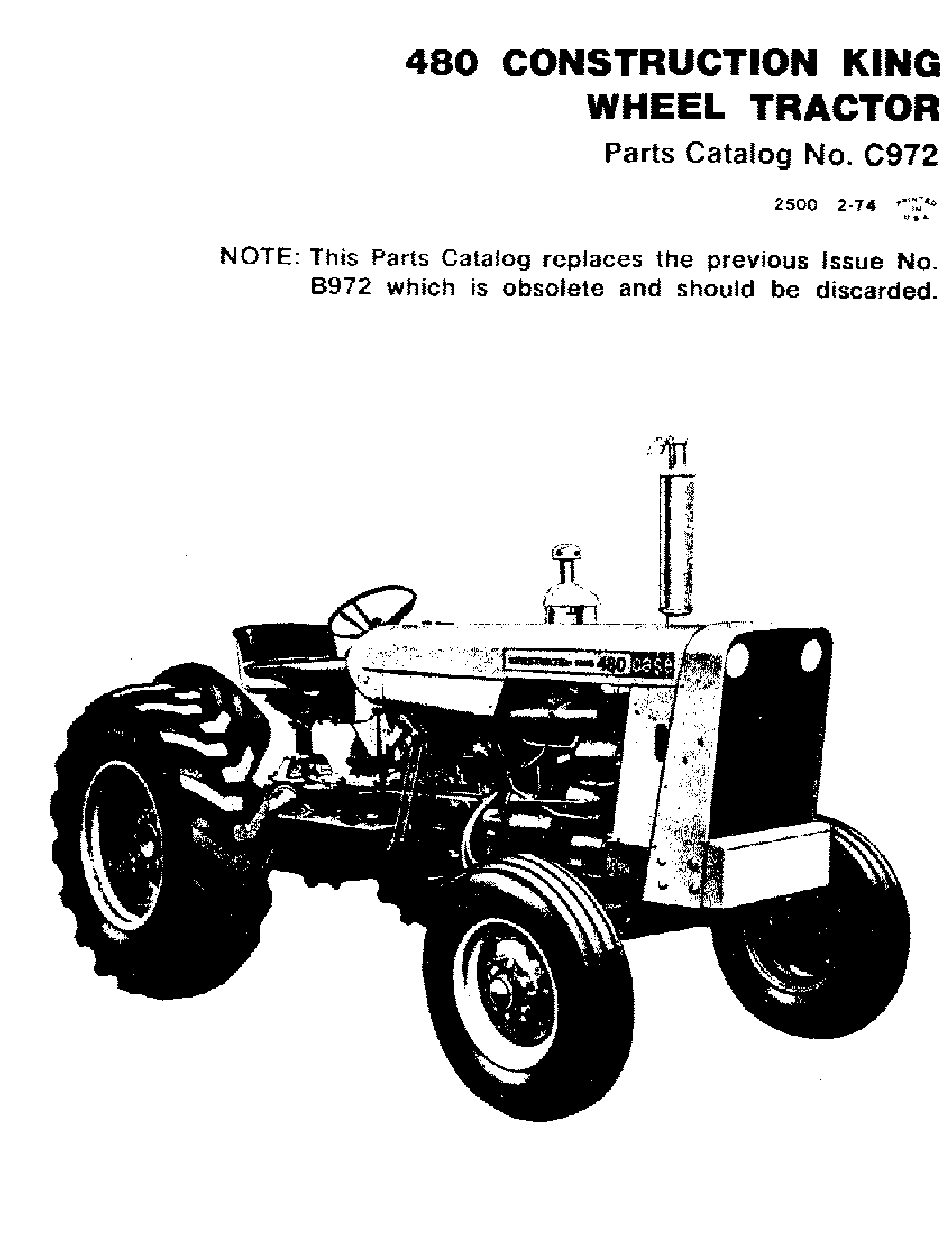 Case IH 480CK CASE CONSTRUCTION KING WHEEL TRACTOR 01/66 12/71 Parts ...