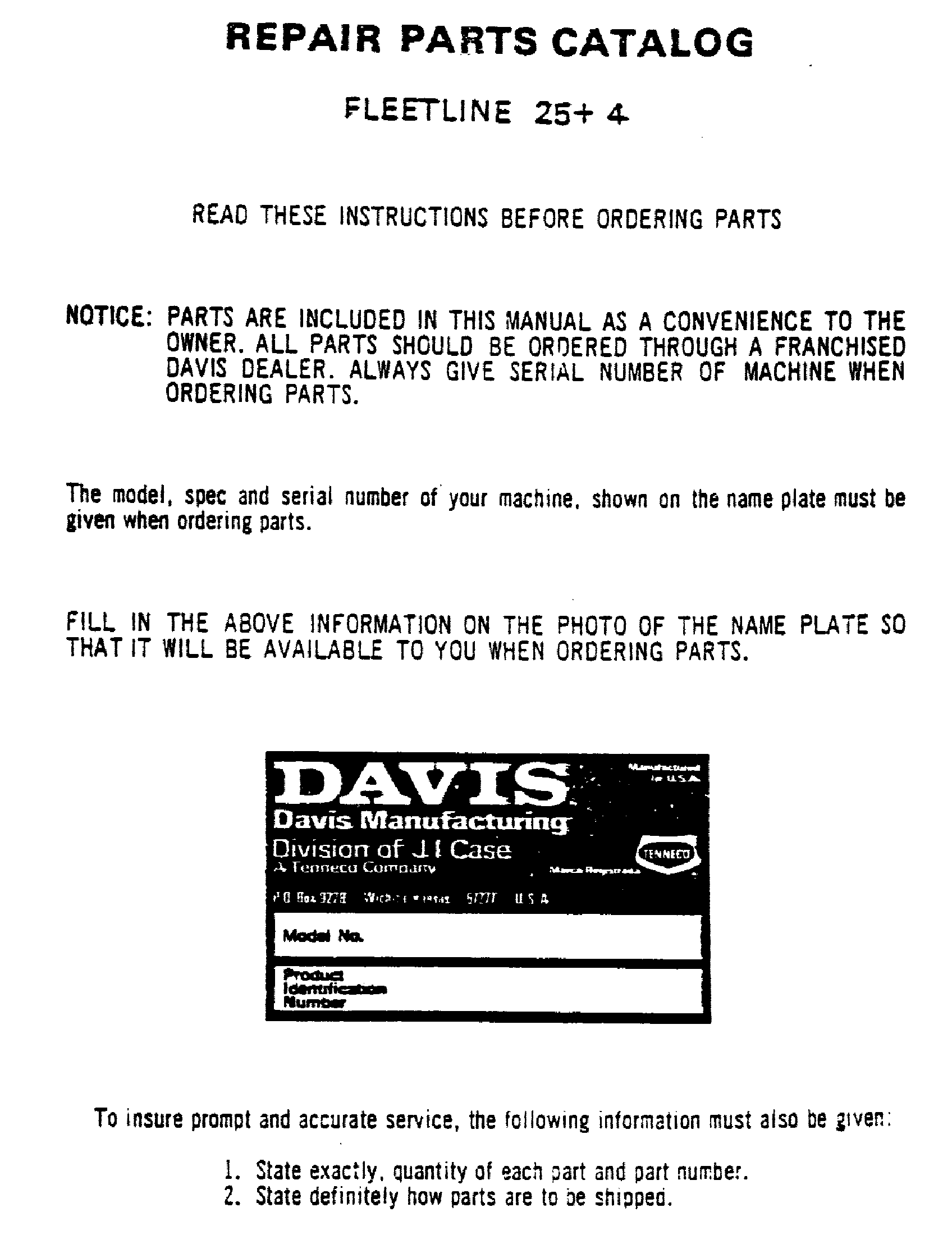 Case IH DAVIS FLEETLINE 25+4 TRENCHER 01/76 12/78 Parts Diagrams