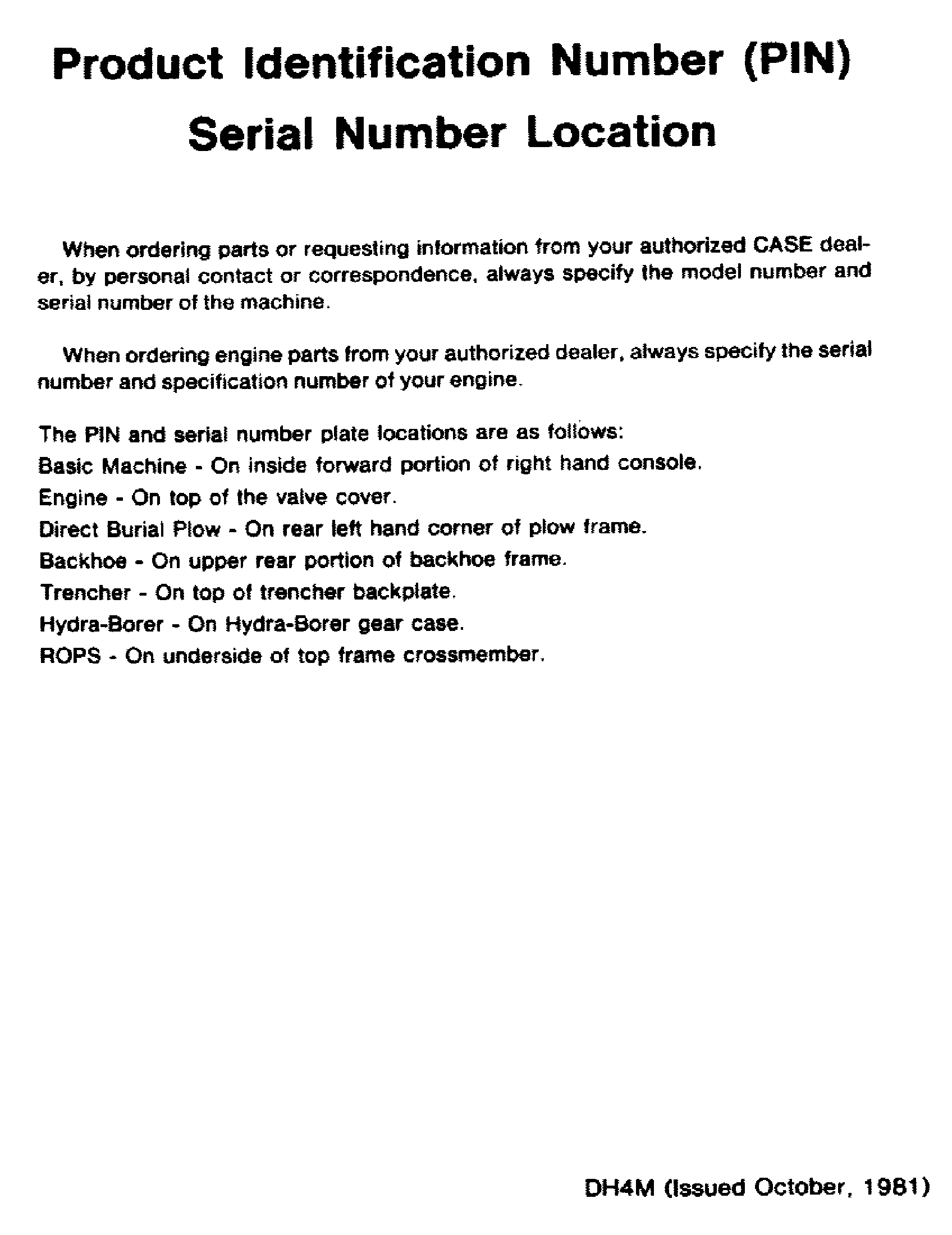 Case IH DH4 CASE TRENCHER W/2.1L ENGINE 01/79 12/88 Parts Diagrams