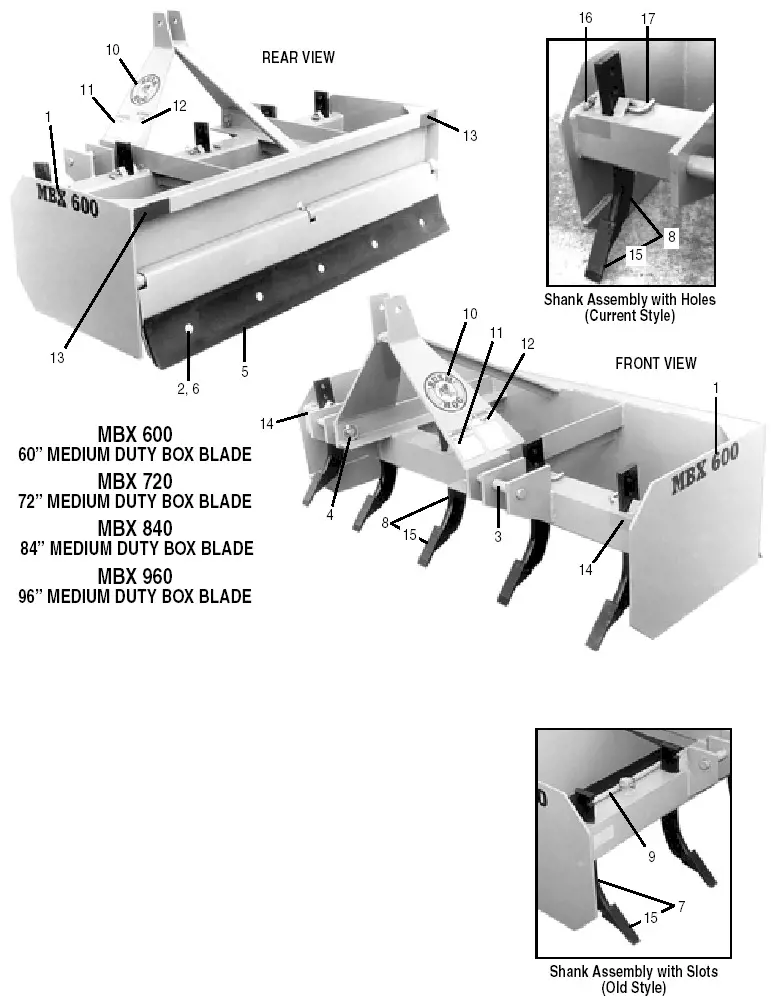 Bush Hog MBX 600 Medium Duty Box Blade Parts Diagrams