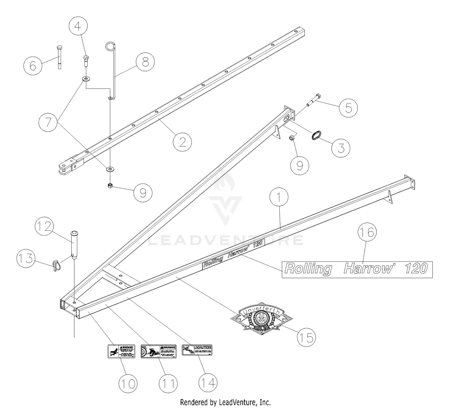 Unverferth Rolling Harrow - Single Basket S/N A47130100 & Up Parts Diagrams