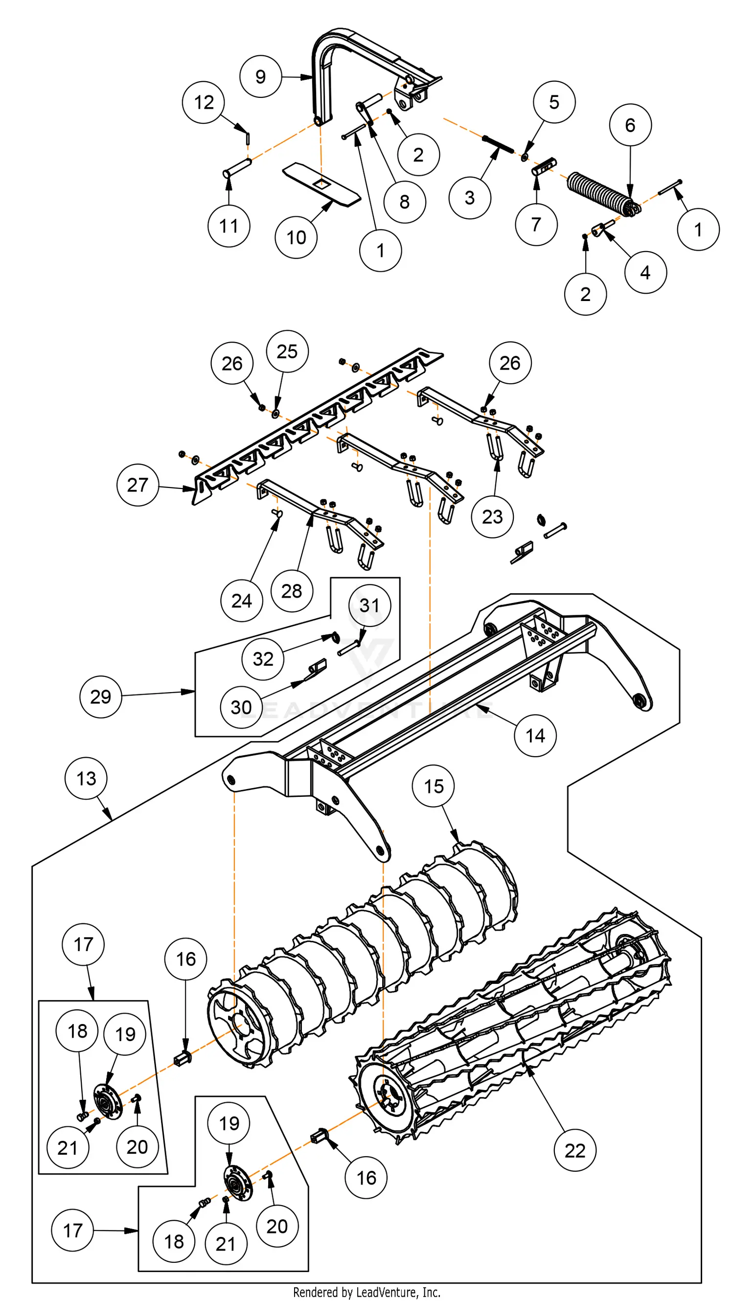 Unverferth Rolling Harrow 1645D Cross-Folding Soil Conditioner 26-40' S ...