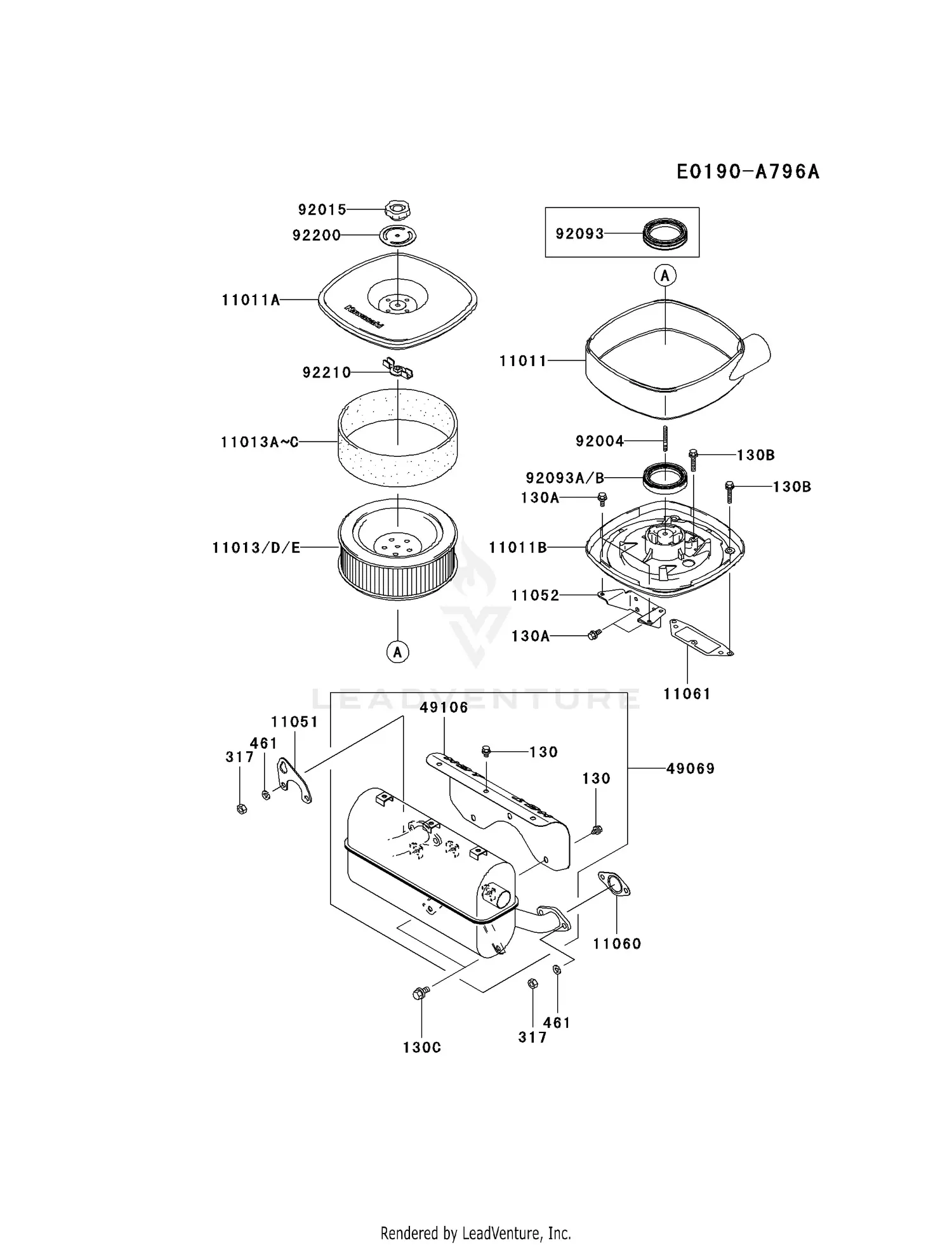 Kawasaki FD791D-AS00 4 Stroke Engine FD791D Parts Diagrams