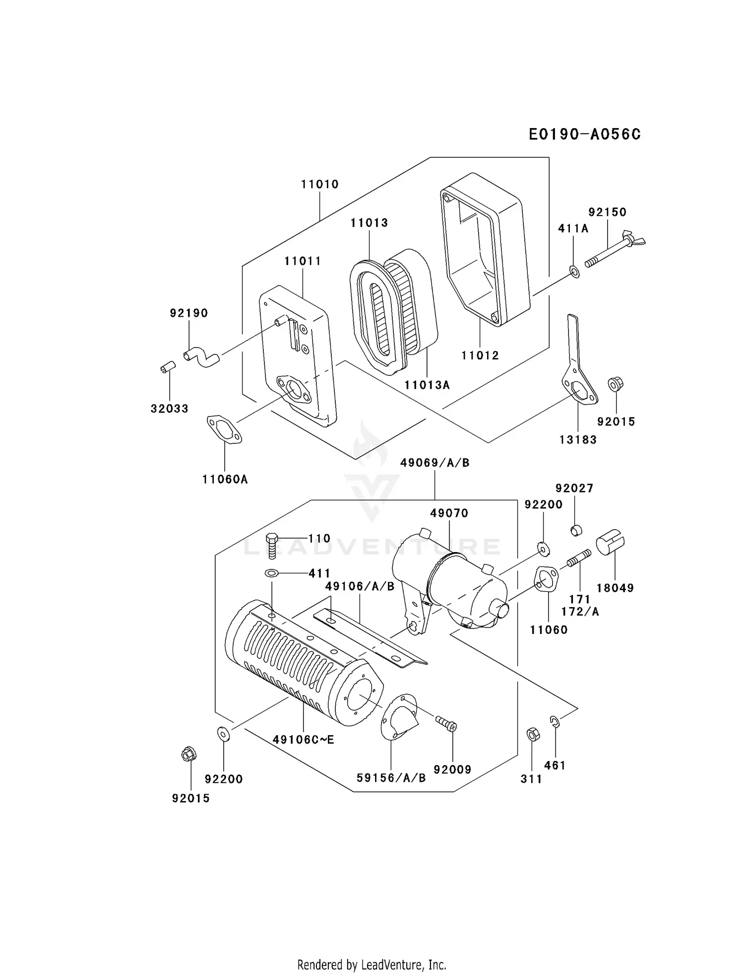 Kawasaki FE120D-CS02 4 Stroke Engine FE120D Parts Diagrams