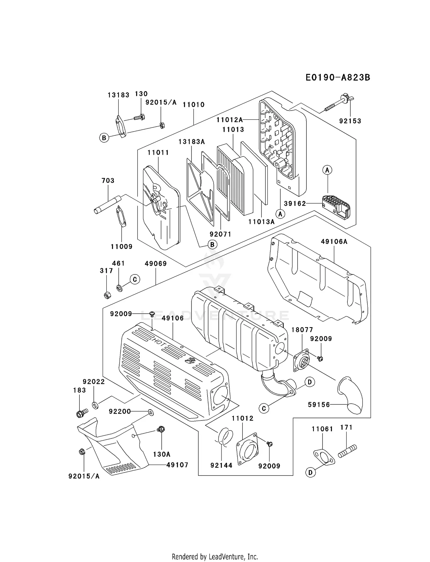 Kawasaki FE350D-DS12 4 Stroke Engine FE350D Parts Diagrams