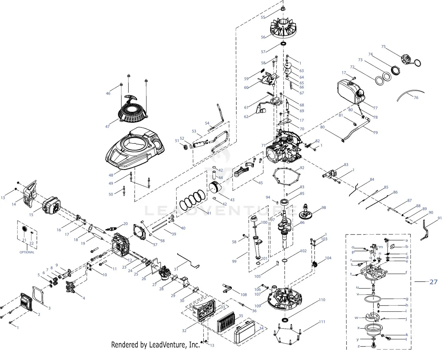 Cub Cadet 5X65VU 159cc Engine Parts Diagrams